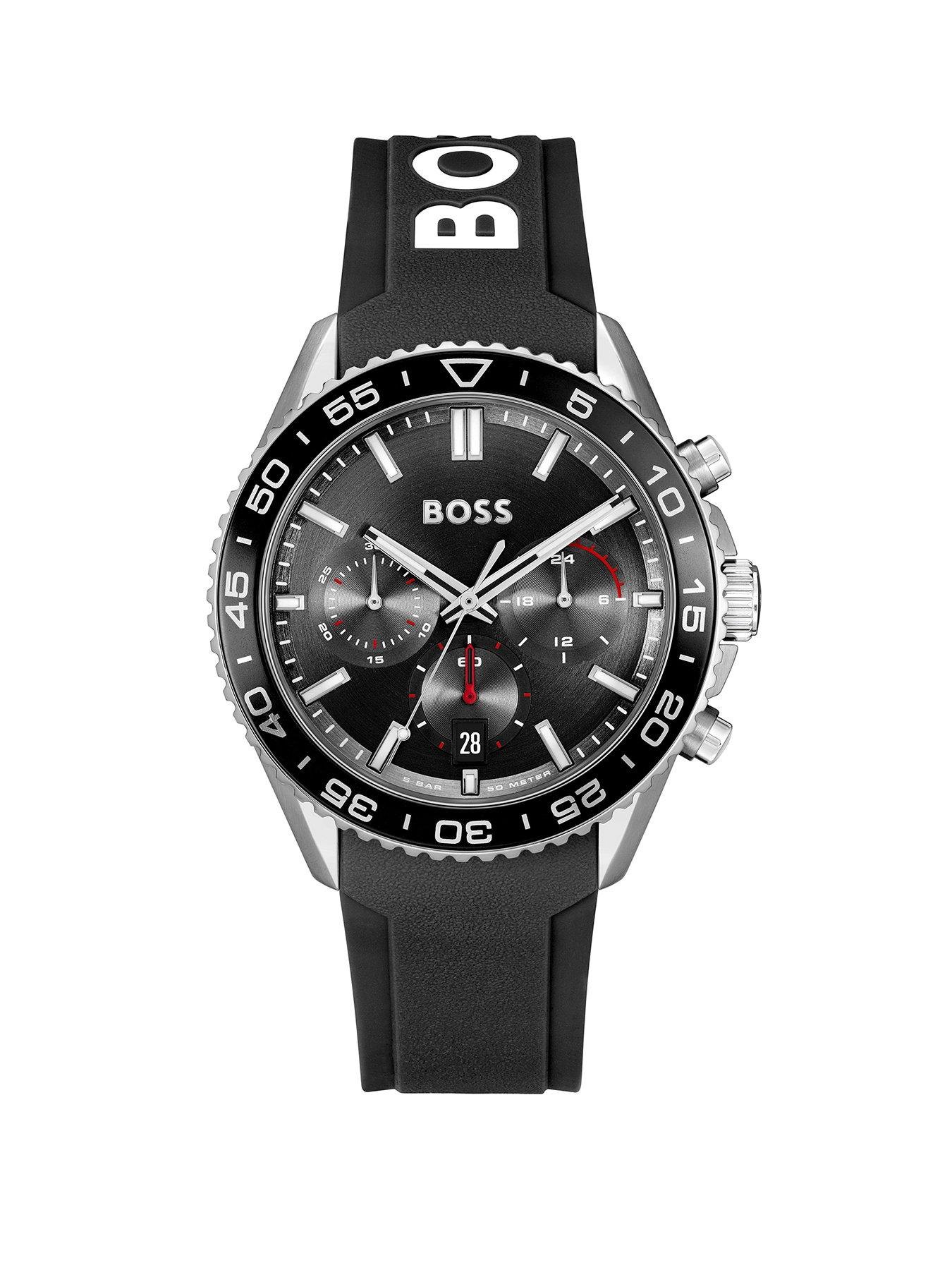 BOSS Gents Runner Chronograph Black Silicone Strap Watch | Littlewoods