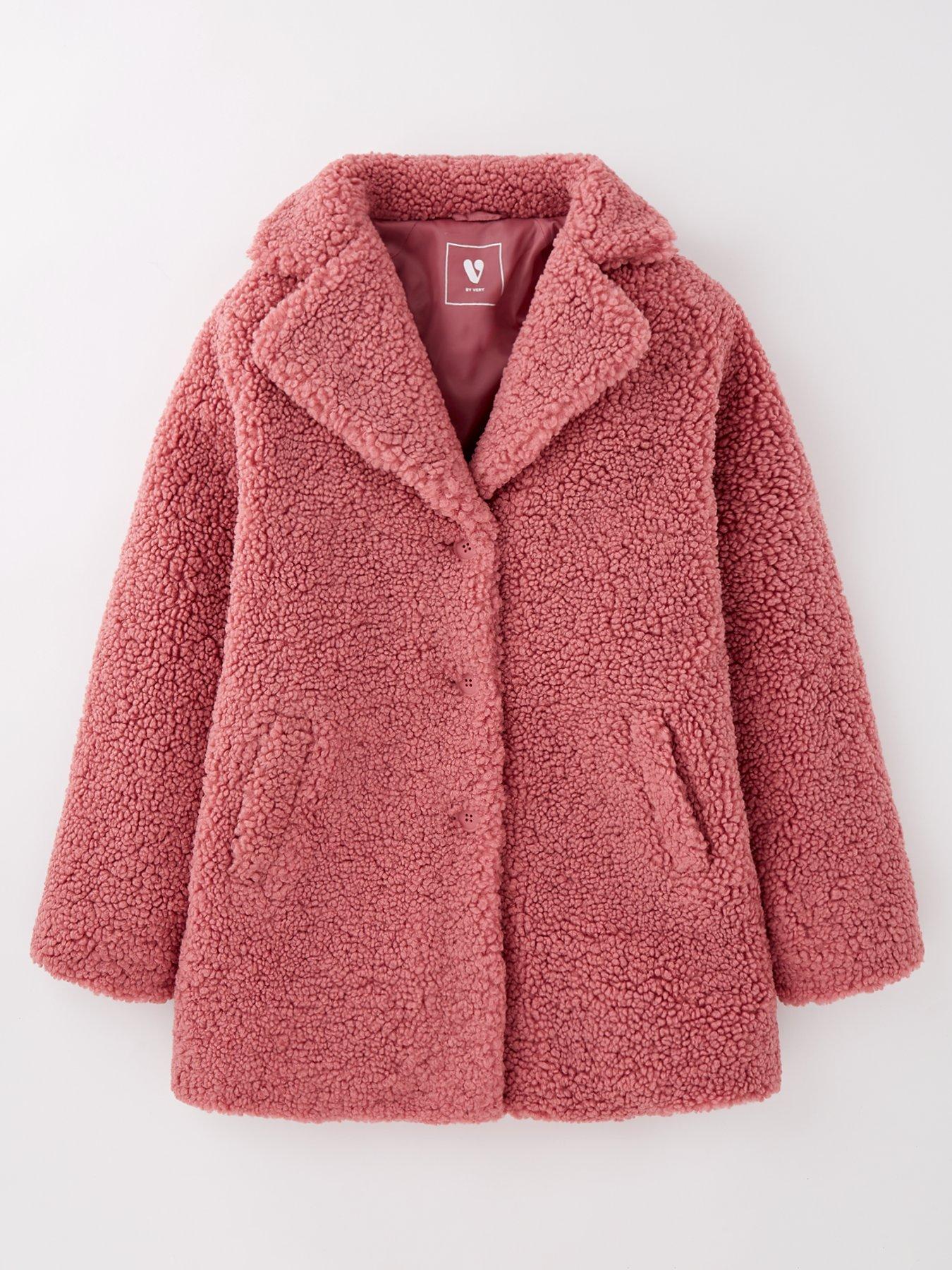 V by Very Girls Pink Borg Coat | littlewoods.com