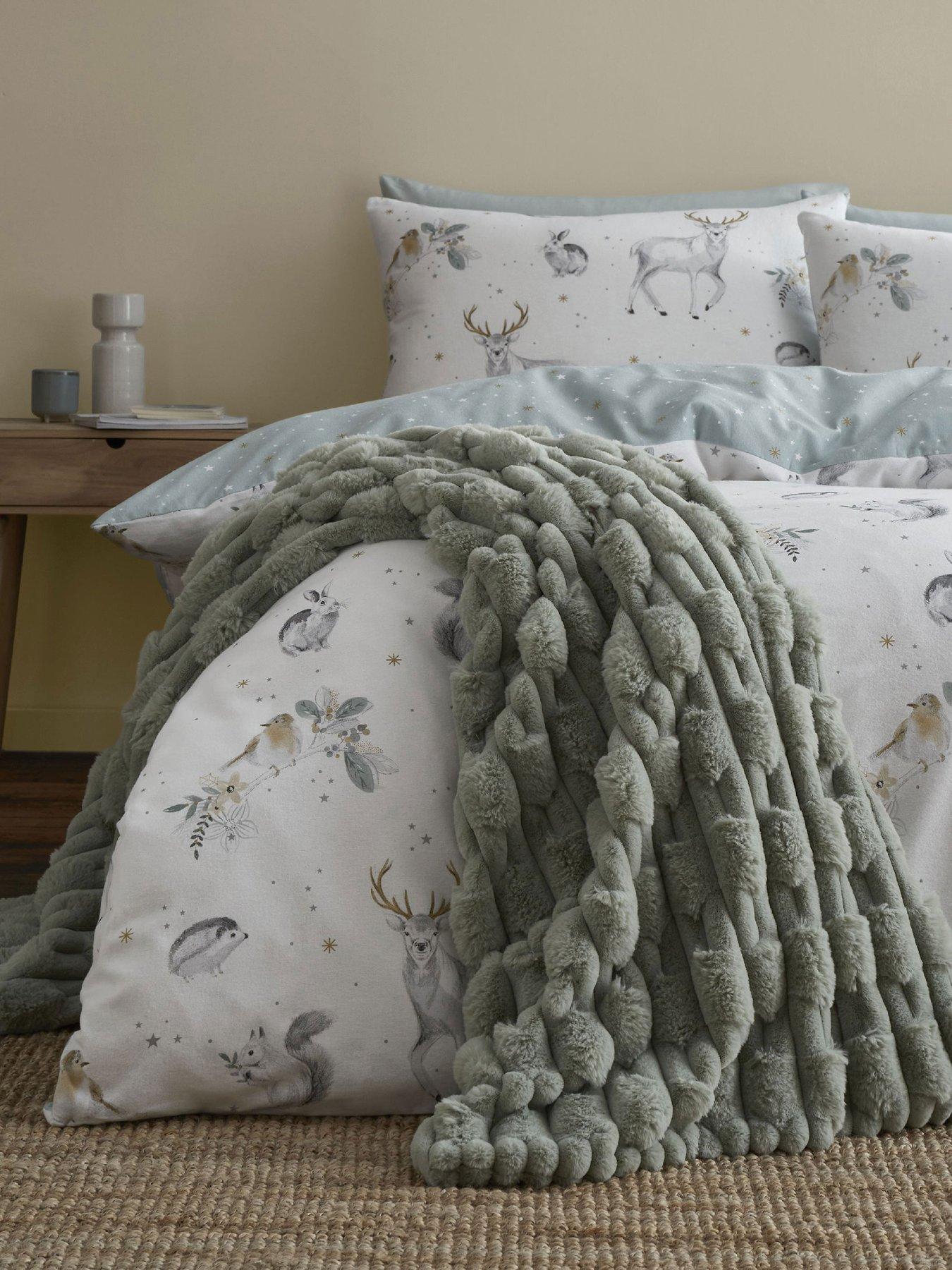 Bianca Carved Faux Fur Cosy Throw in Sage | Littlewoods