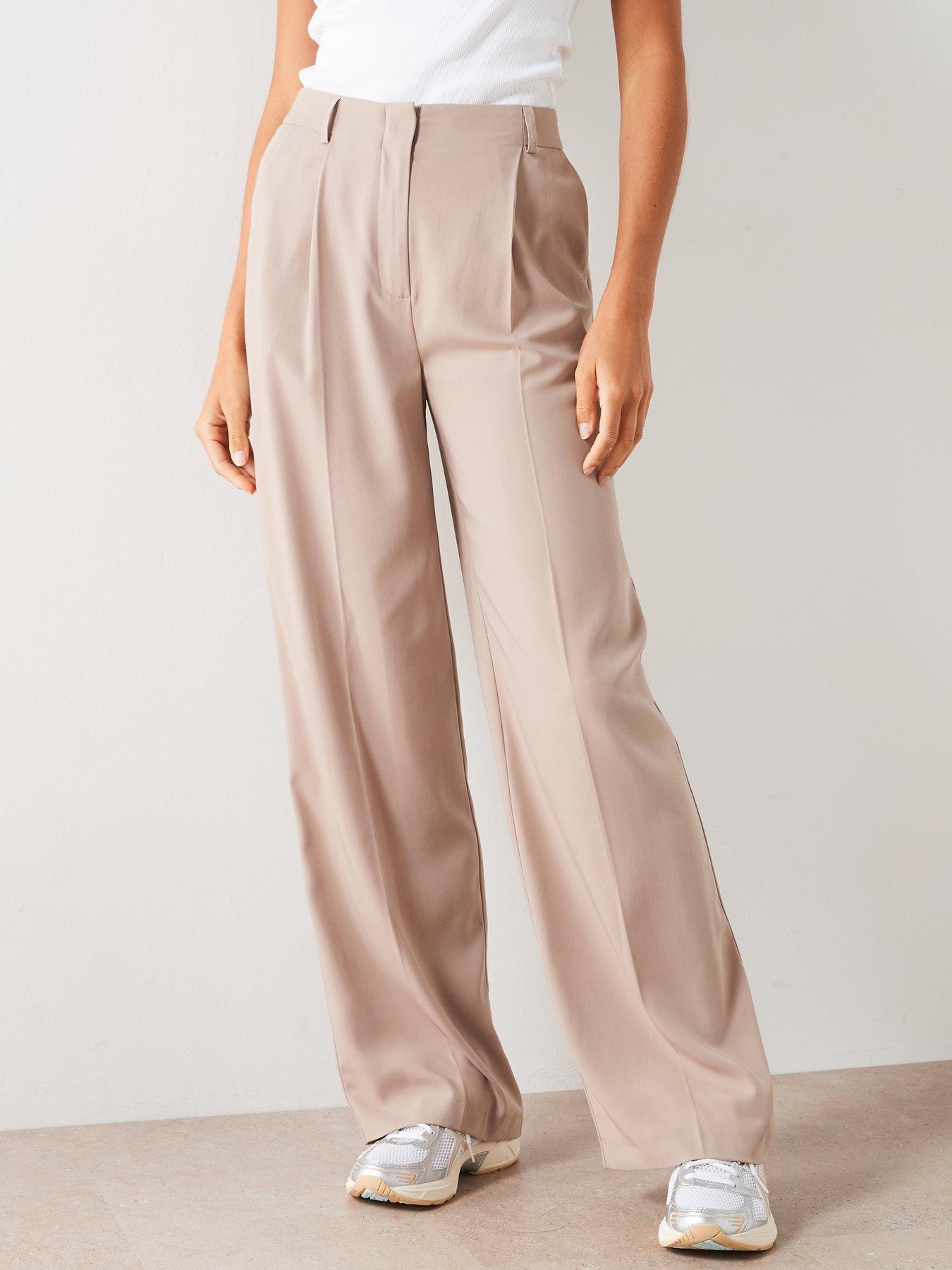 V by Very Relaxed Soft Wide Leg Trousers - Taupe | Littlewoods