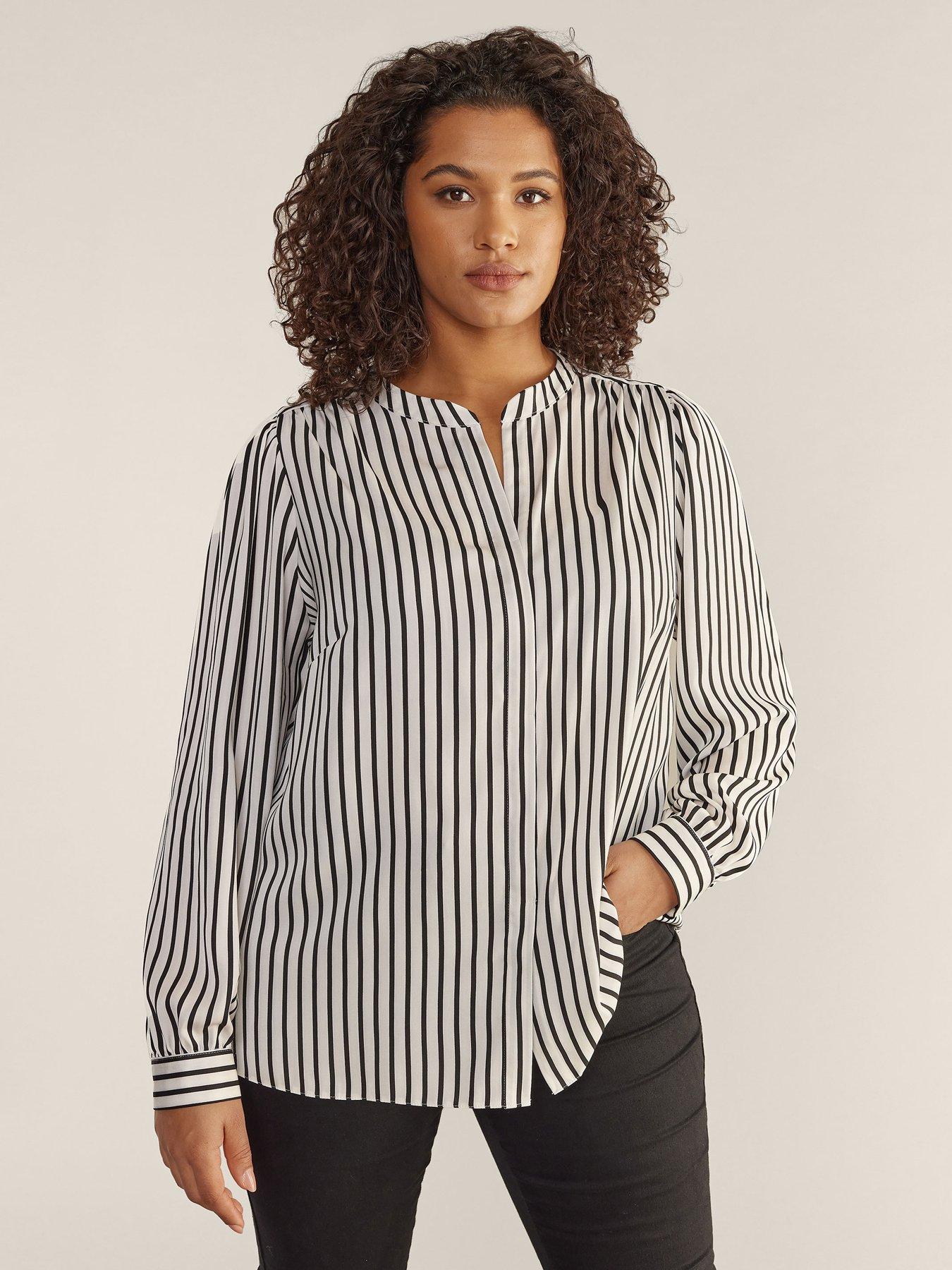 Evans Button Through Blouse Ivory/black Stripe | littlewoods.com