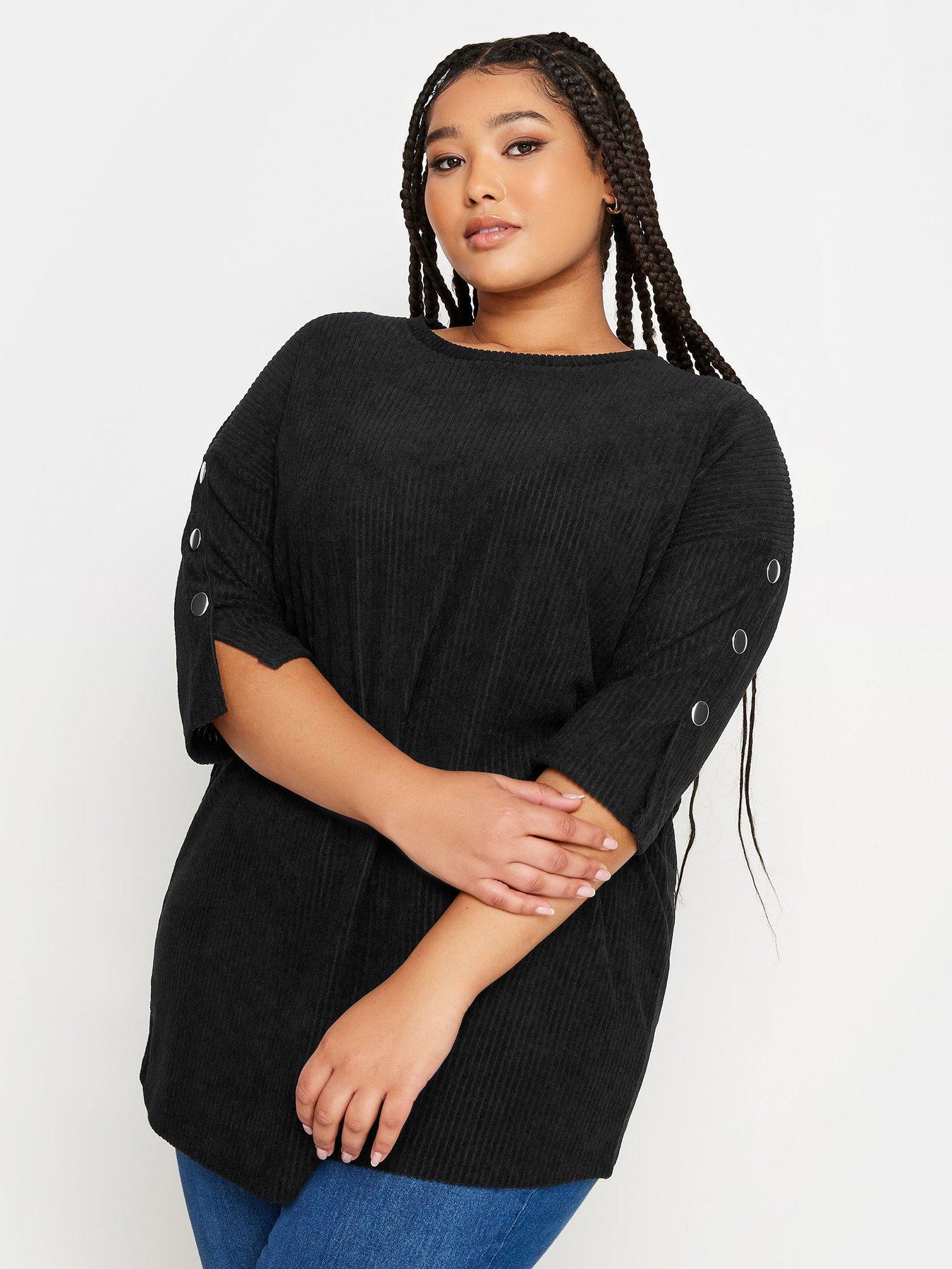 Yours Curve Soft Touch Button Detailed Top - Black | littlewoods.com
