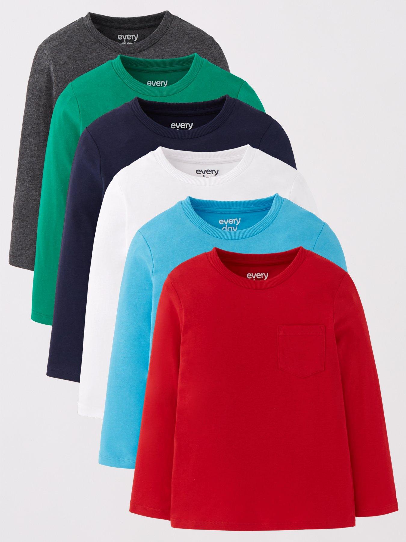 Everyday Boys 6 Pack Long Sleeve Essentials T-Shirt - Multi | Littlewoods
