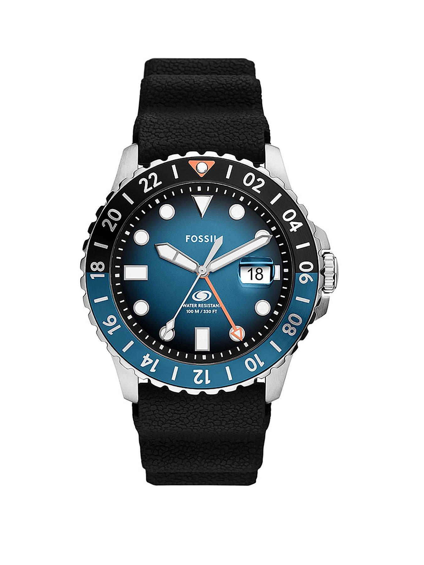 Fossil Blue GMT Black Silicone Watch | littlewoods.com