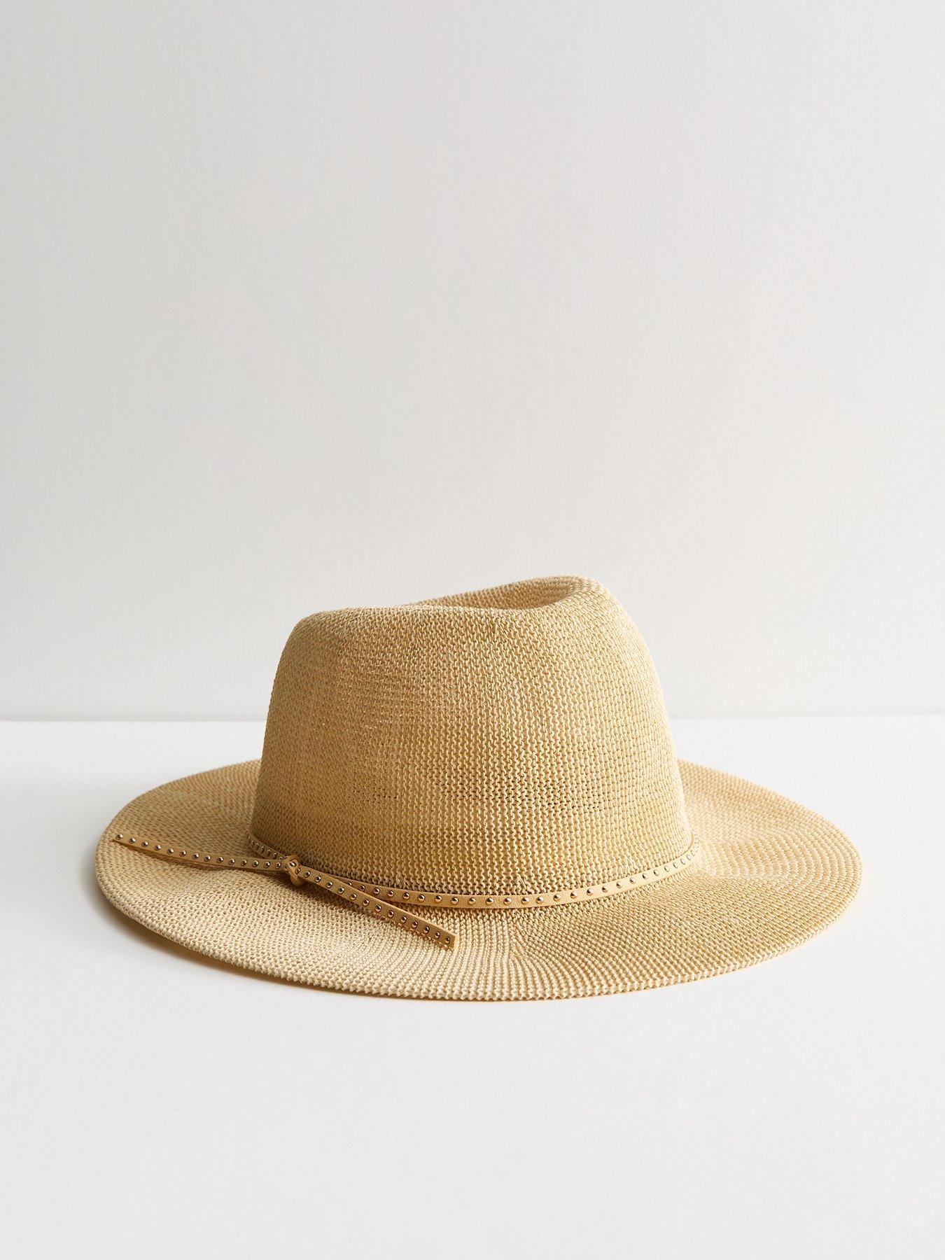 New Look Stone Straw Effect Studded Fedora Hat | littlewoods.com