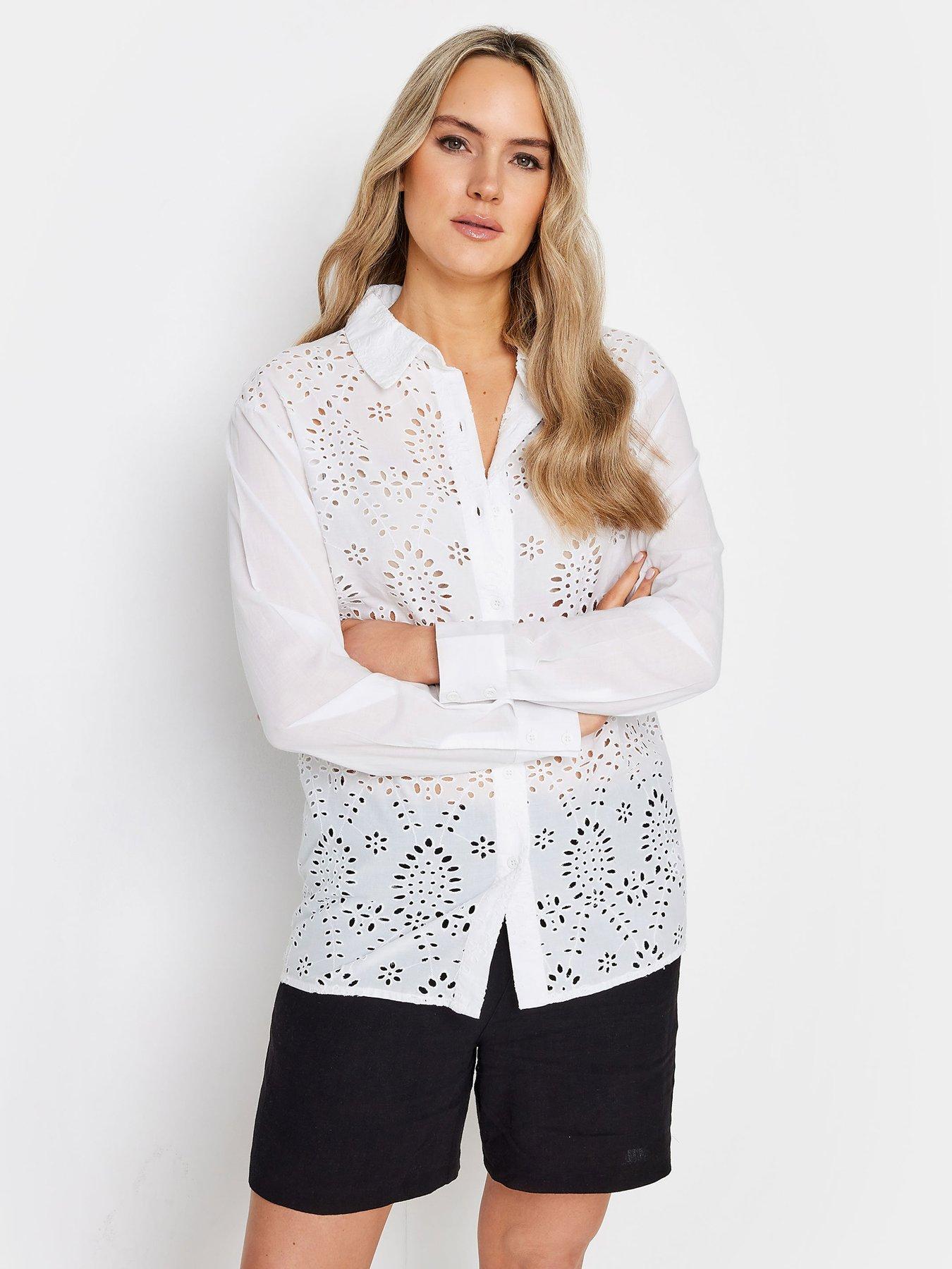 Long Tall Sally Tall White Broderie Ls Shirt | littlewoods.com