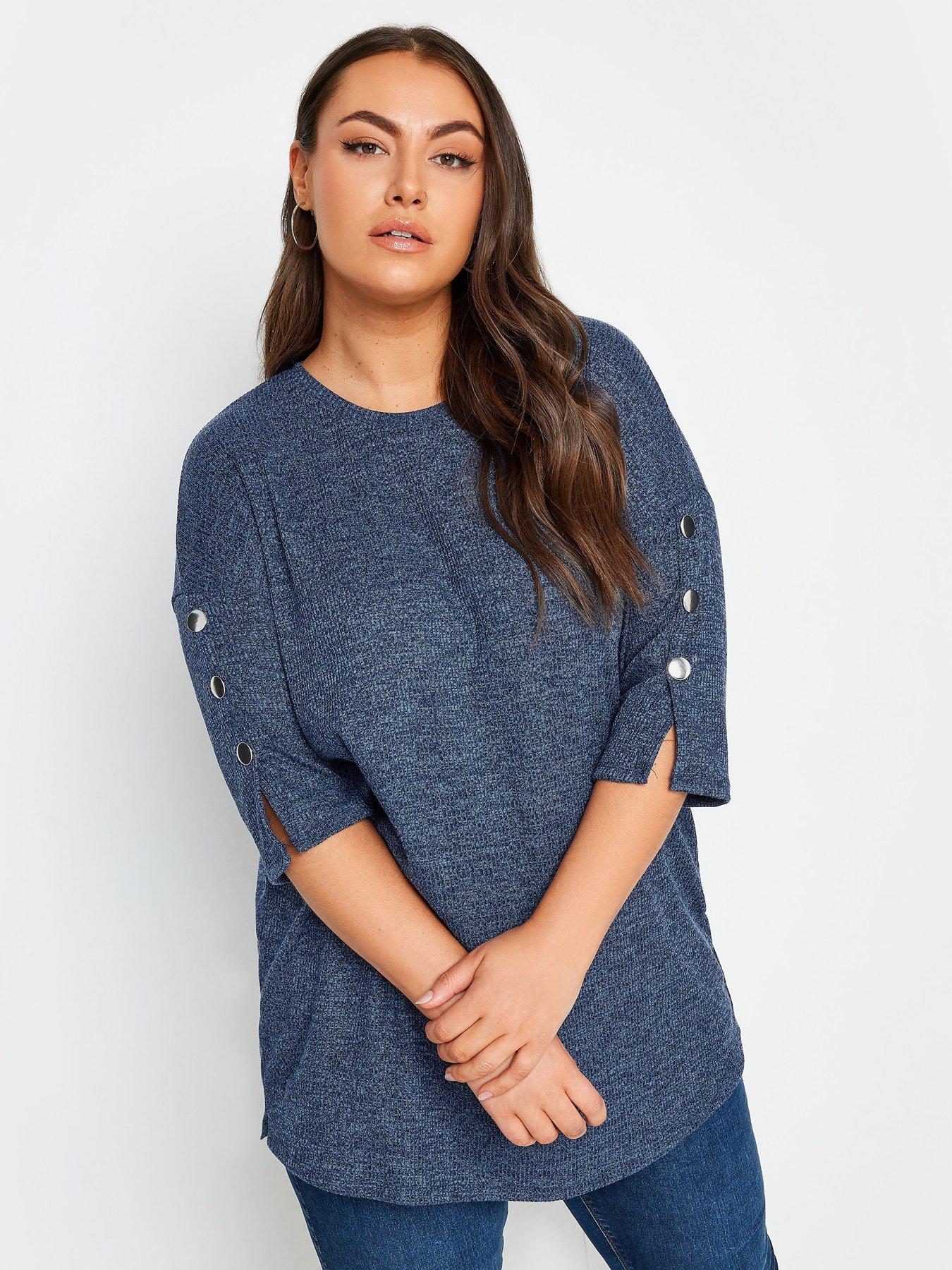 Yours Curve Soft Touch Button Detail Top - Blue | littlewoods.com