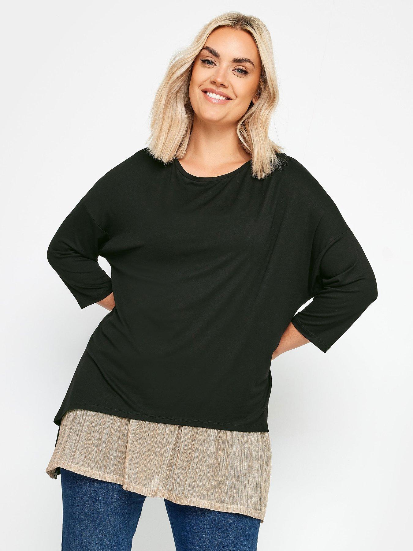 Yours Curve Mesh Hem Top - Black | littlewoods.com