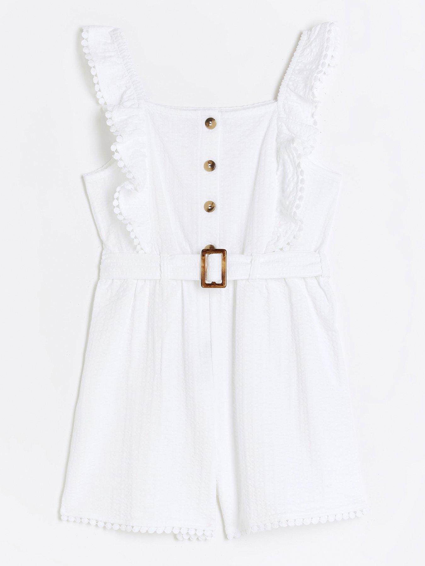 River Island Girls Textured Belted Playsuit - White | littlewoods.com