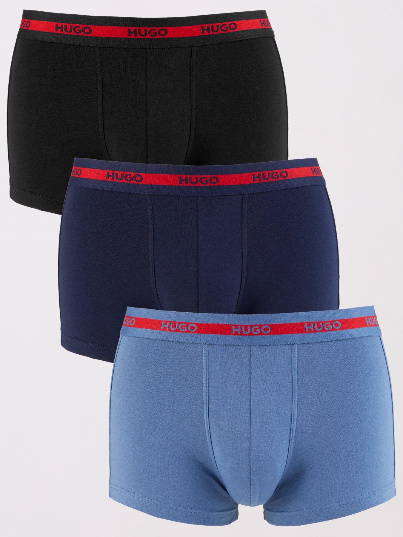 HUGO Planet Red Waistband Stripe 3 Pack Trunks - Blue | littlewoods.com