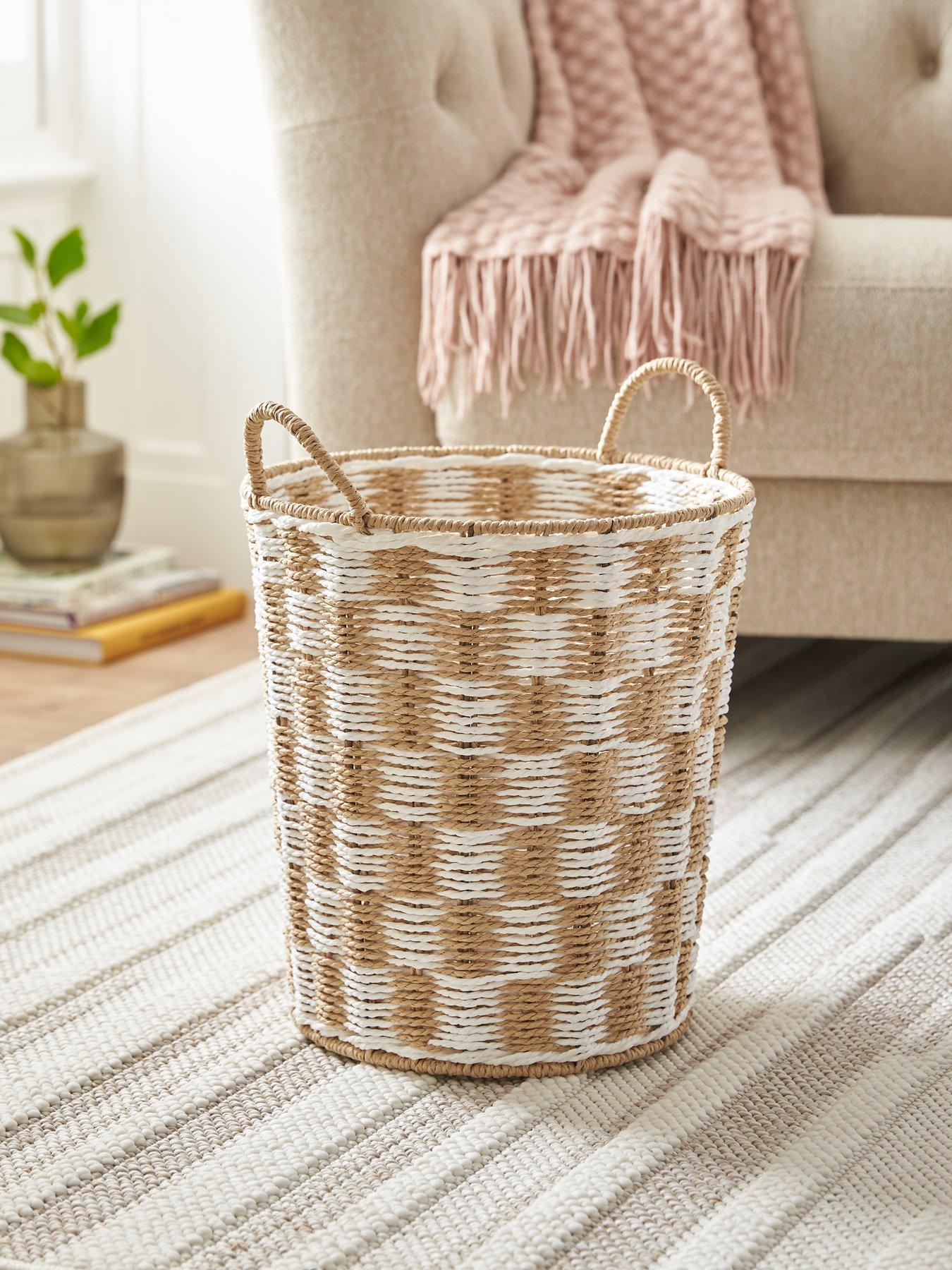 Very Home Round Paper Rope Check Basket | littlewoods.com