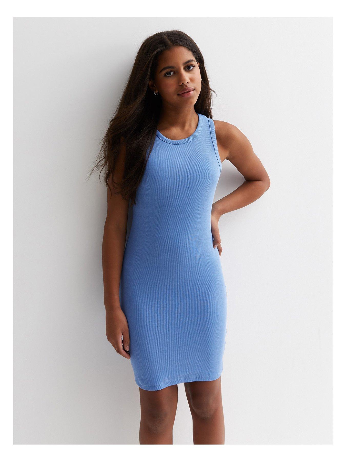New Look 915 Girls Blue Ribbed Racer Dress | Littlewoods