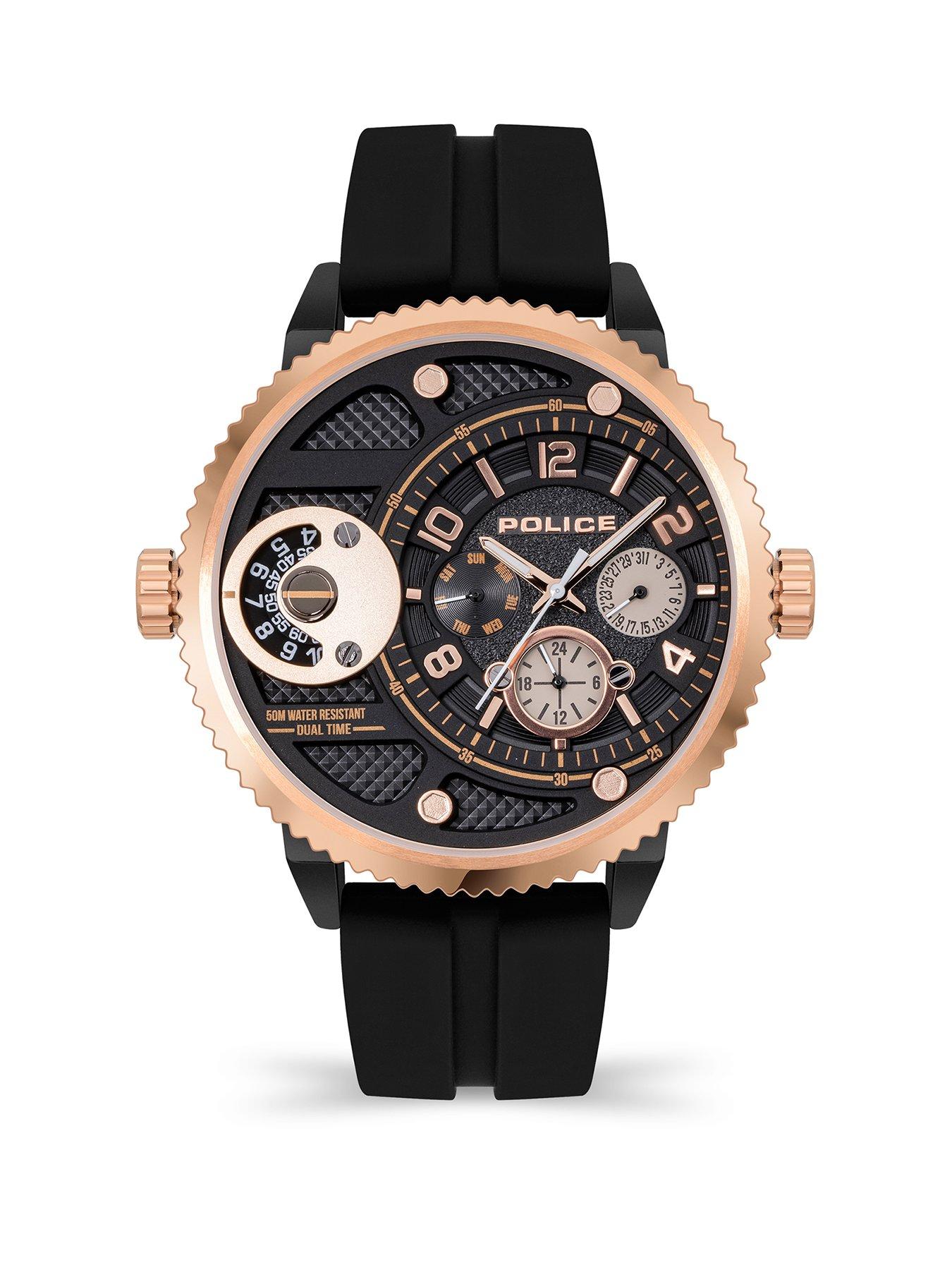 Police Ray Black/RGP Multi Dial Black Sili Strap Watch | Littlewoods