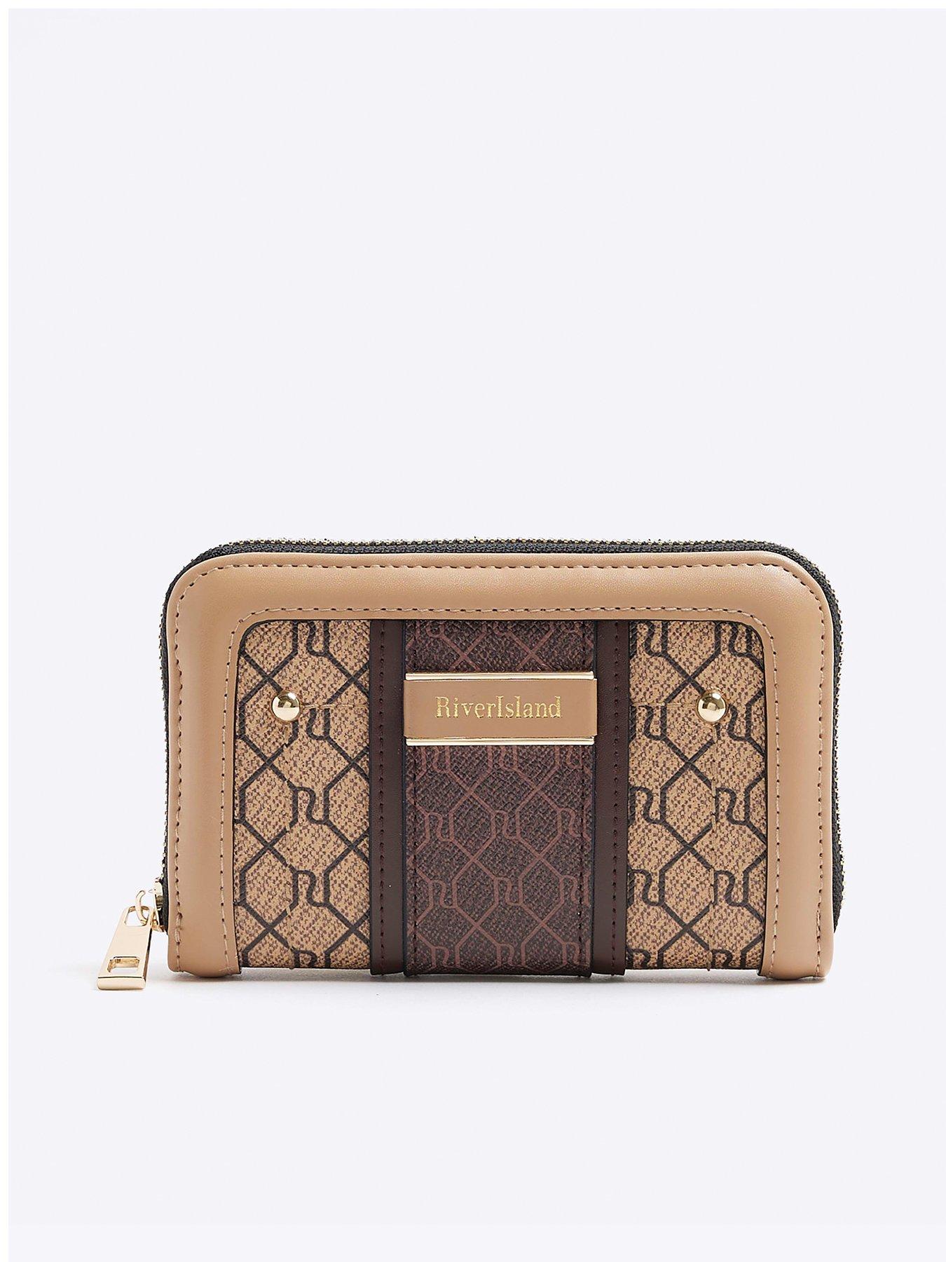 River Island Monogram Panelled Zip Around Purse - Brown | littlewoods.com