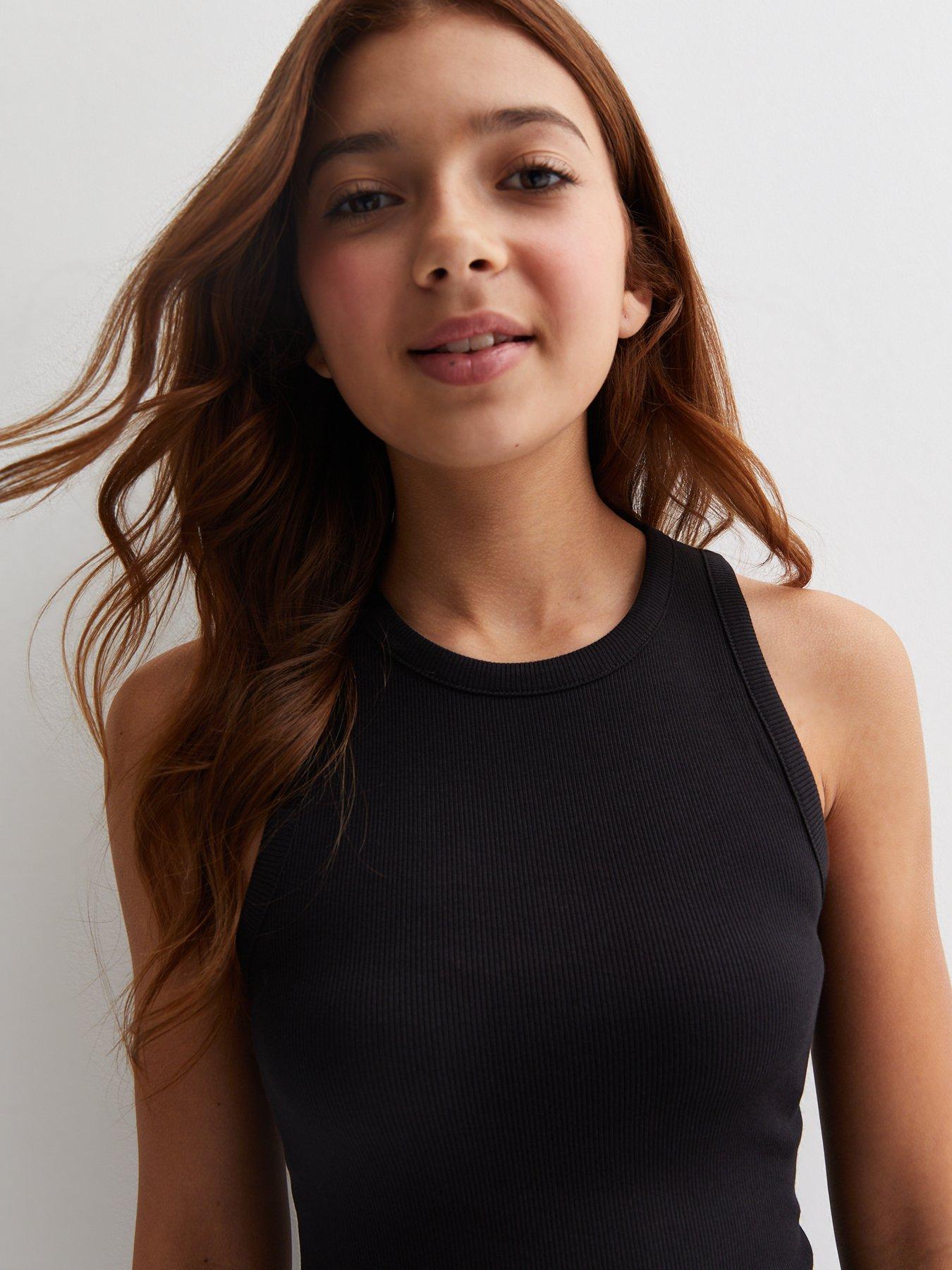 New Look 915 Girls Black Ribbed Racer Dress | Littlewoods