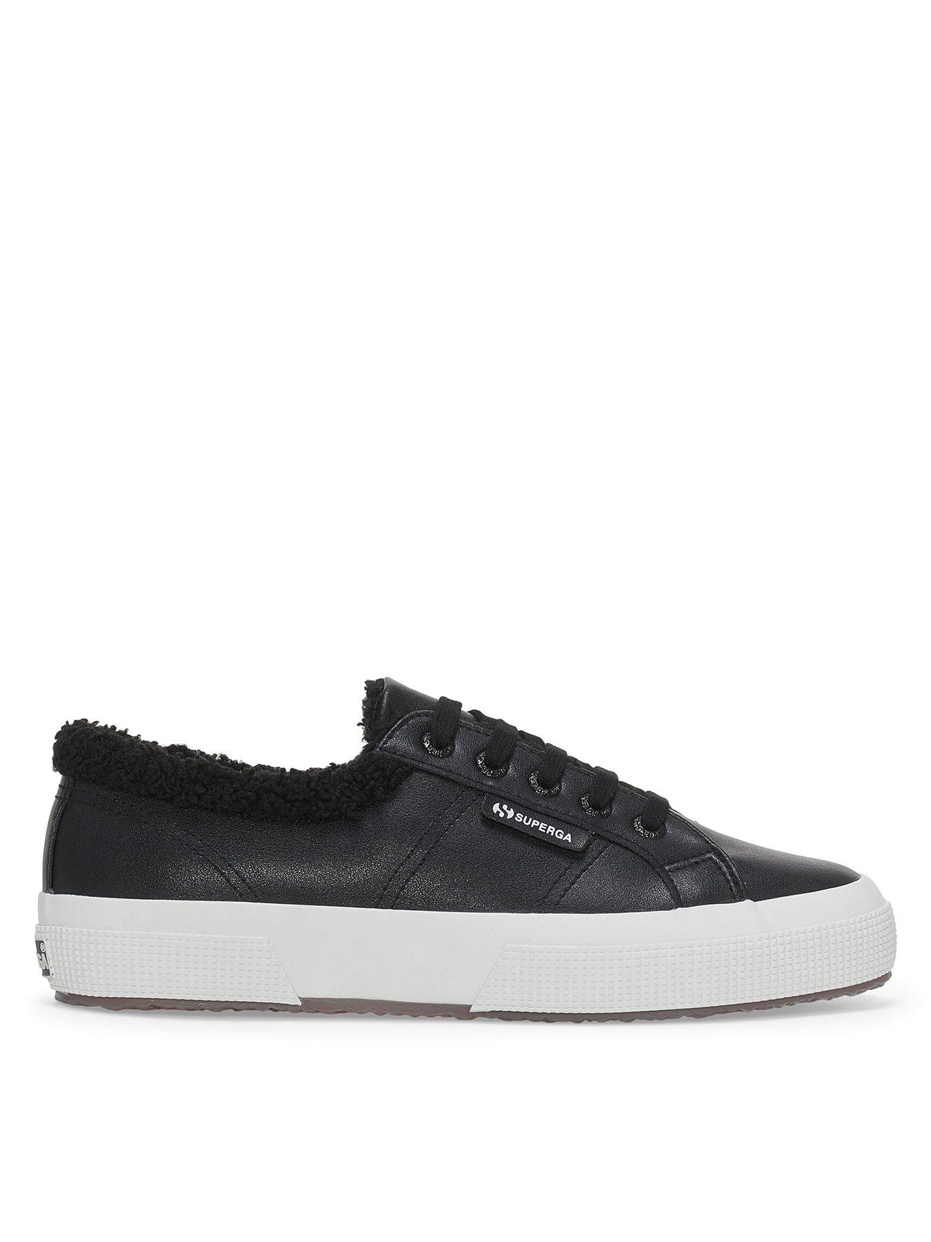 SUPERGA 2750 Vegan Faux Leather Fur Plimsolls - Black | Littlewoods