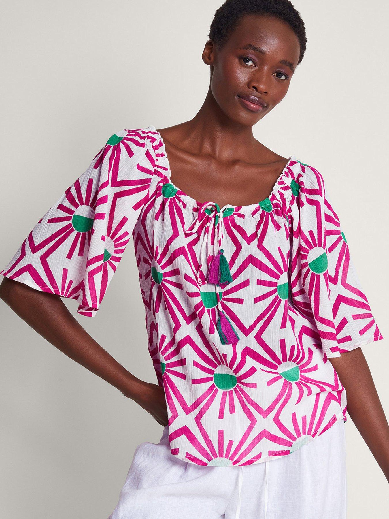 Monsoon Zamora Geometric Print Sun Top Pink | littlewoods.com