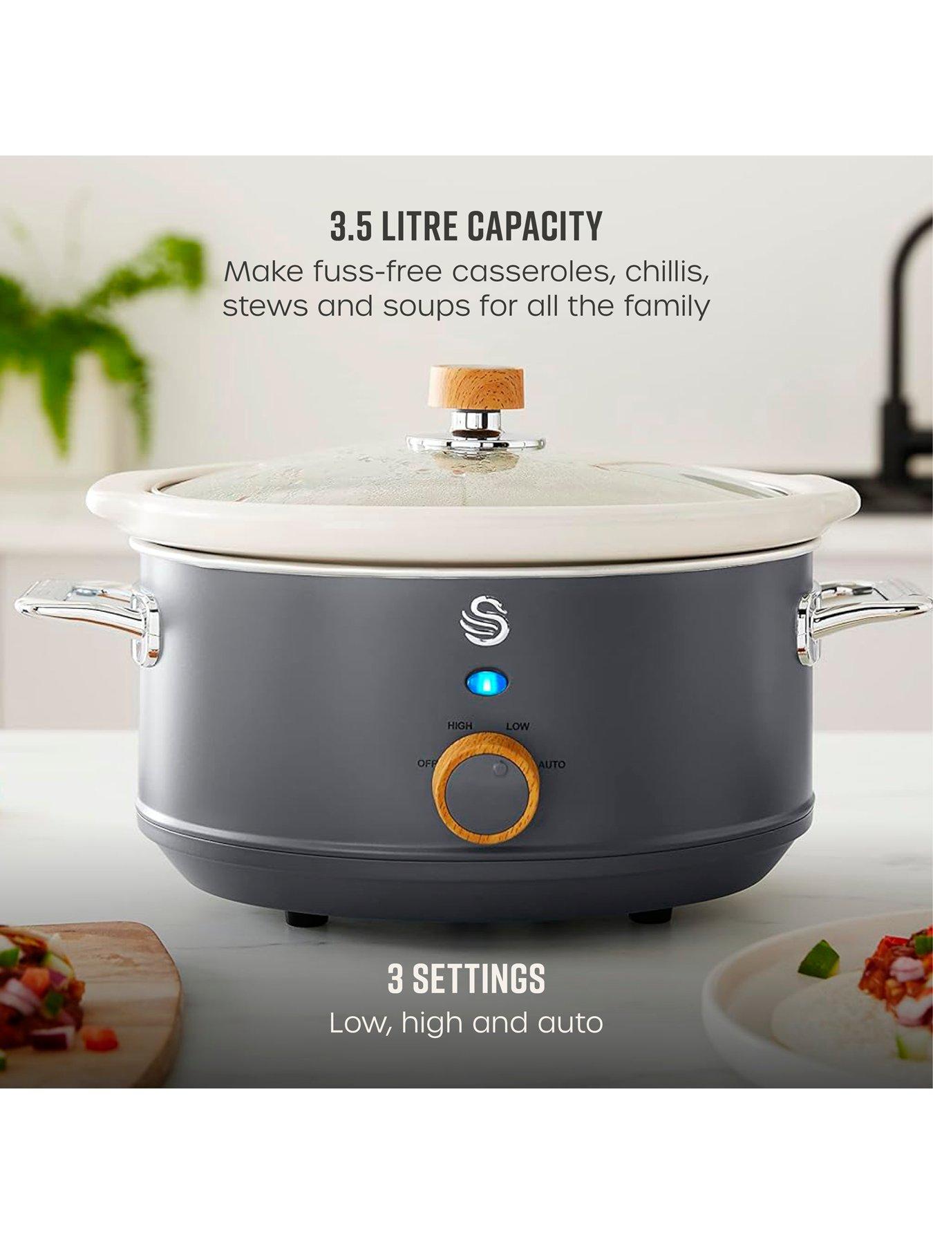 Swan SF17021GRYN Retro Slow Cooker with 3 Temperature Settings, Keep ...