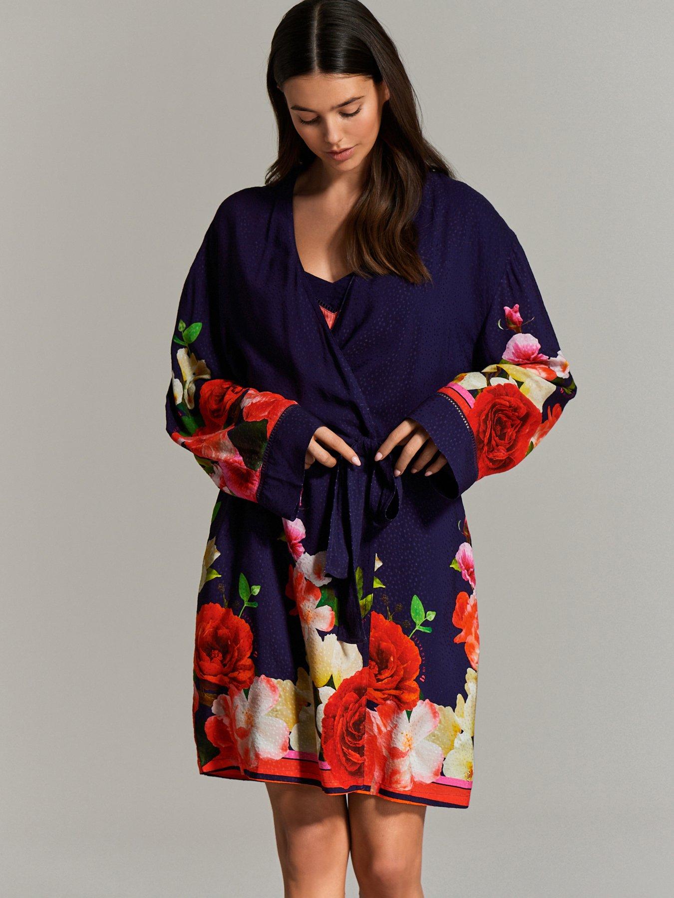 B By Ted Baker B by Baker Floral Printed Tie Waisted Robe - Navy ...