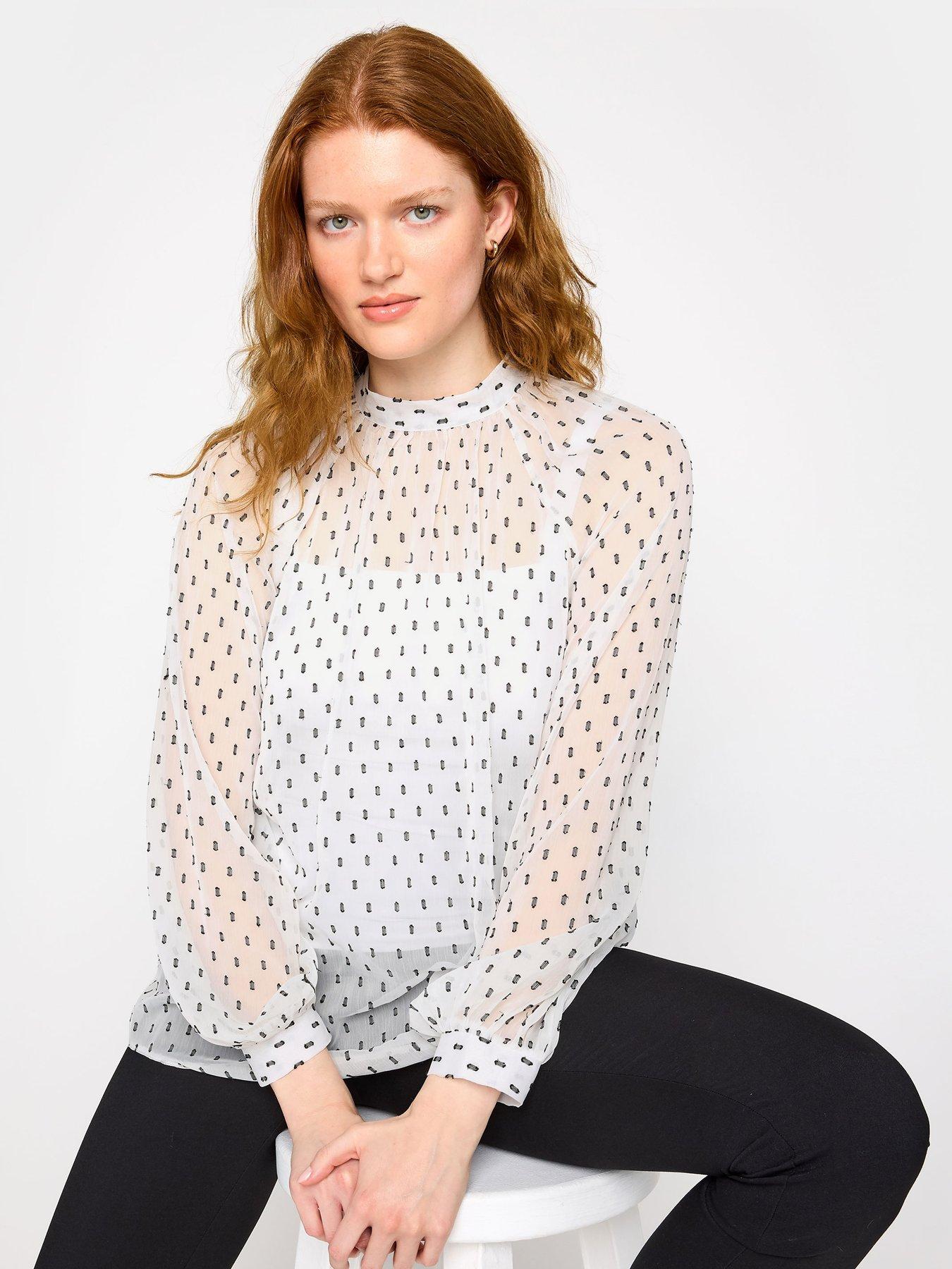 Long Tall Sally Tall Dobby High Neck Blouse - White | littlewoods.com