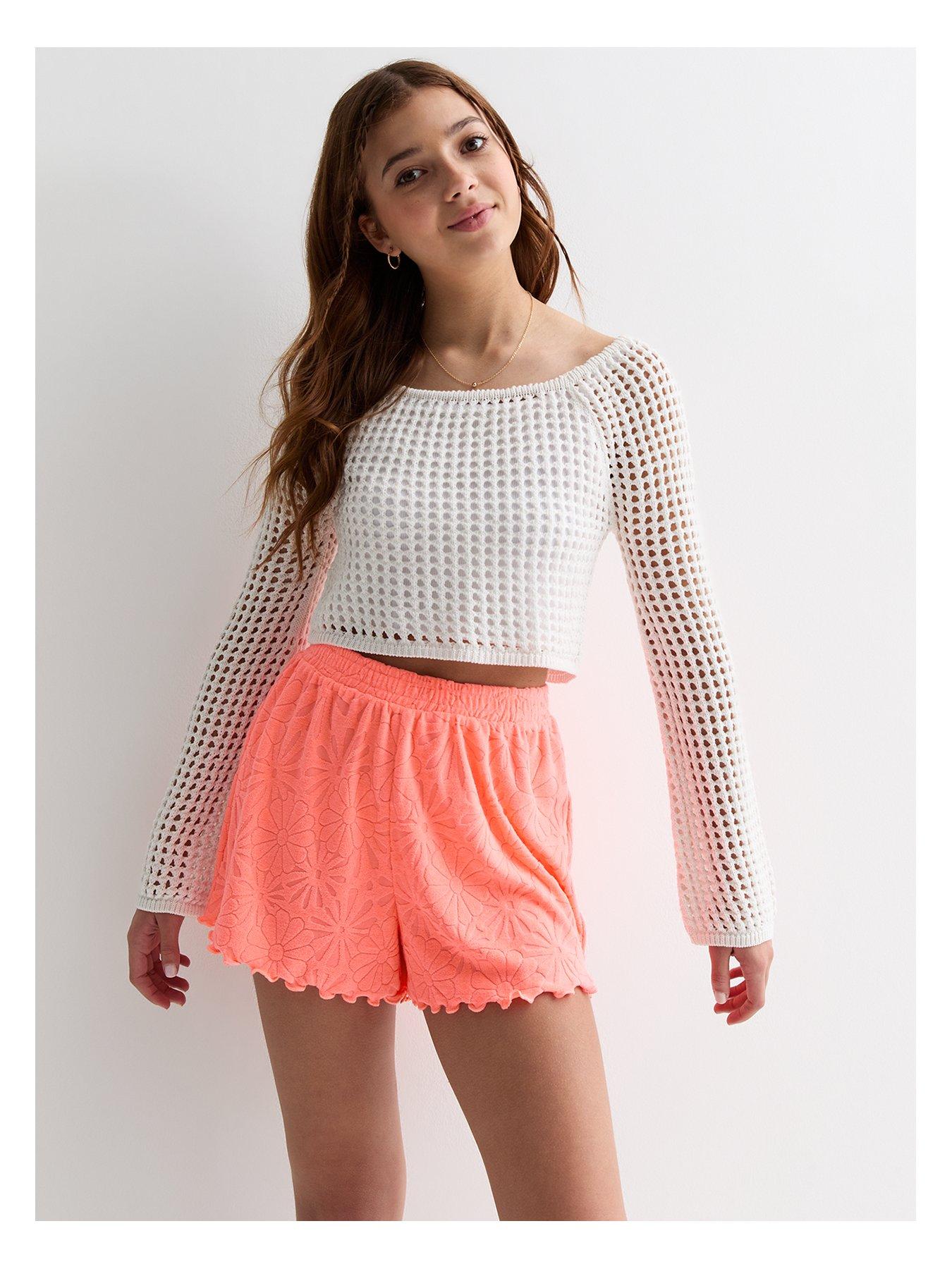 New Look 915 Girls Coral Flower Towelling Shorts | littlewoods.com
