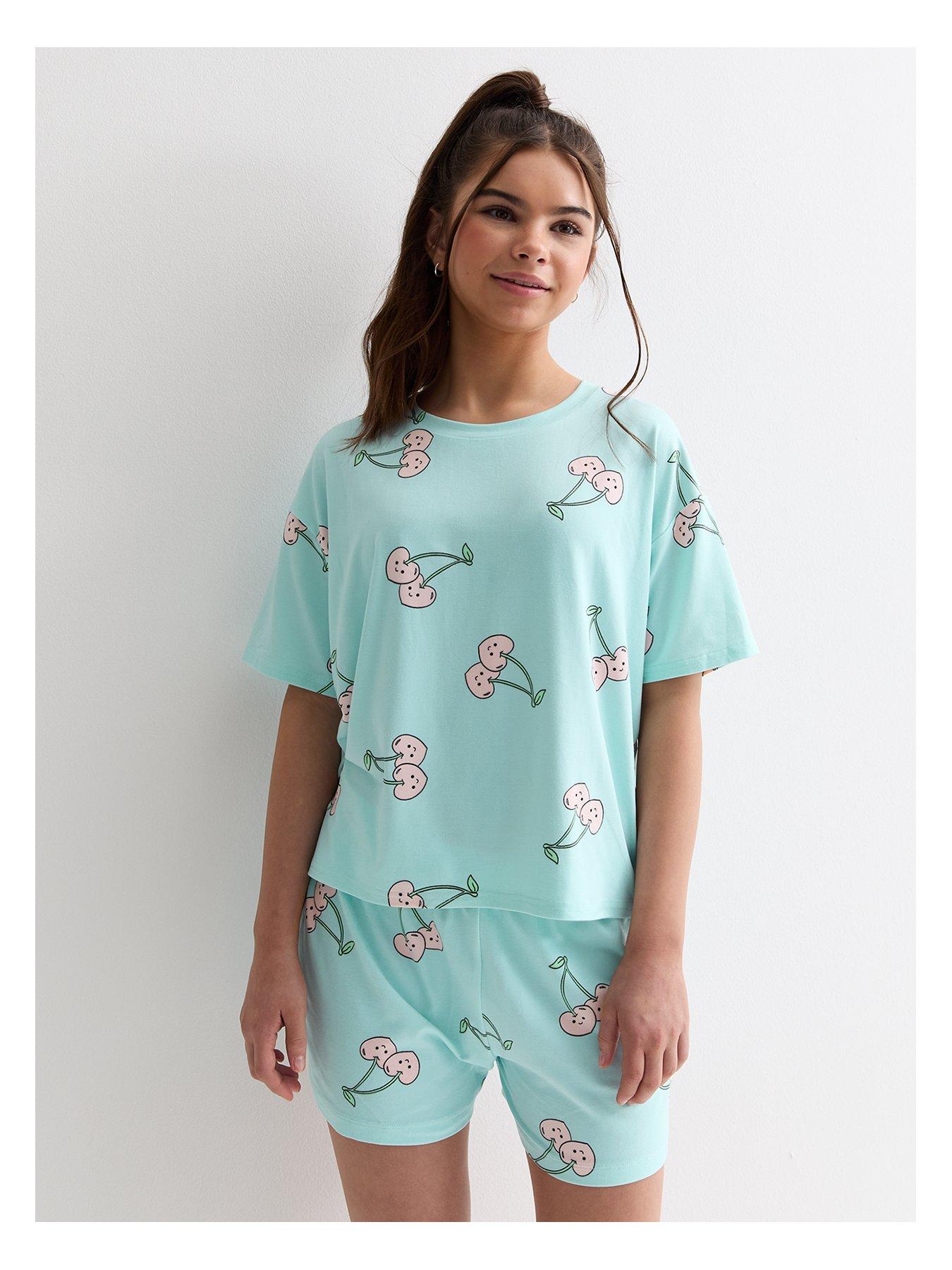 New Look 915 Girls Blue Soft Touch Short Pyjama Set With Cherry Heart ...