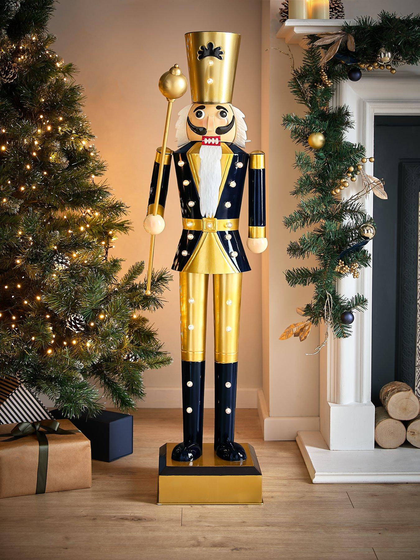120 cm Lit Giant Christmas Nutcracker Navy Gold