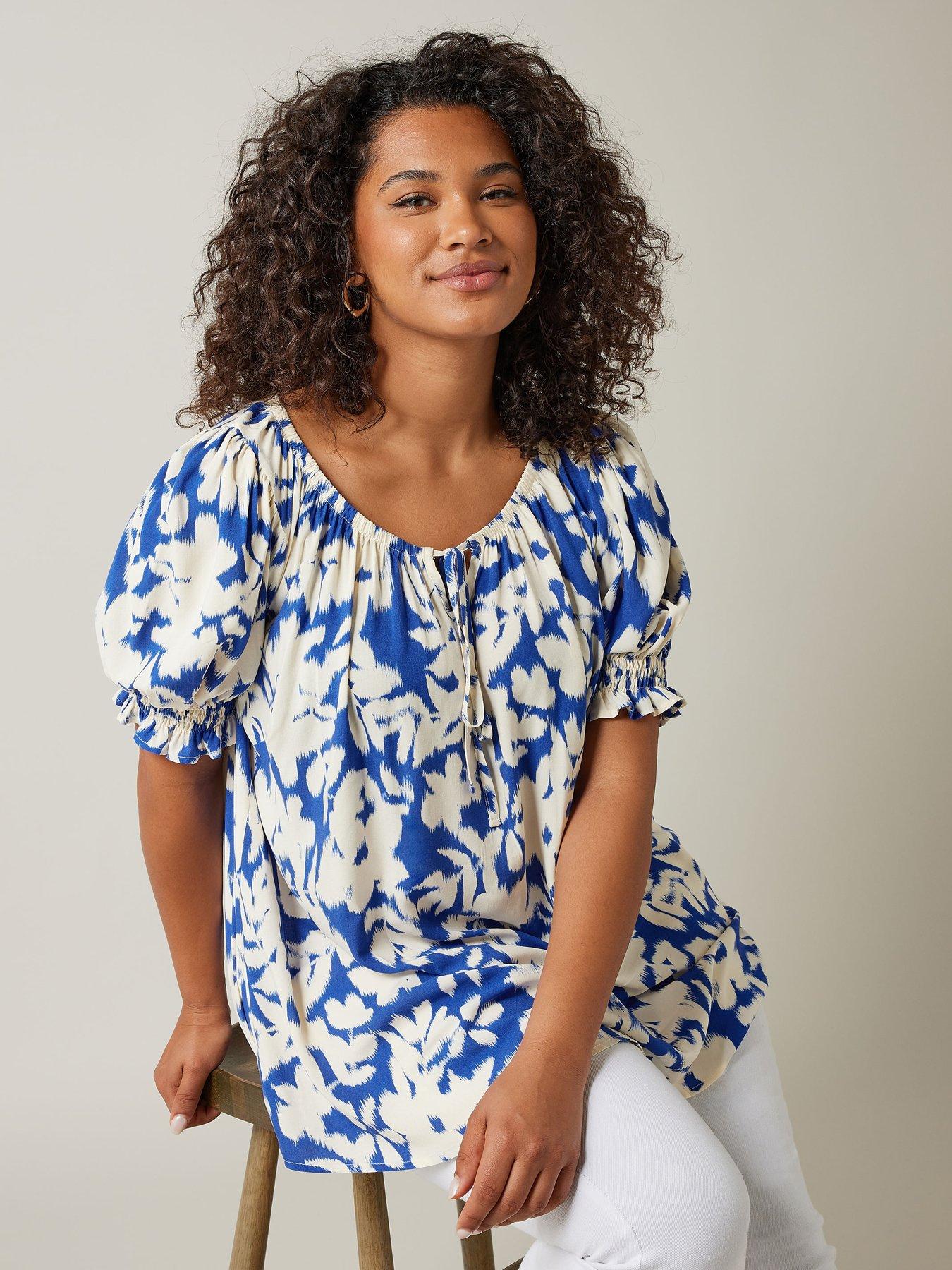 Evans Gypsy Top - Blue Print | littlewoods.com