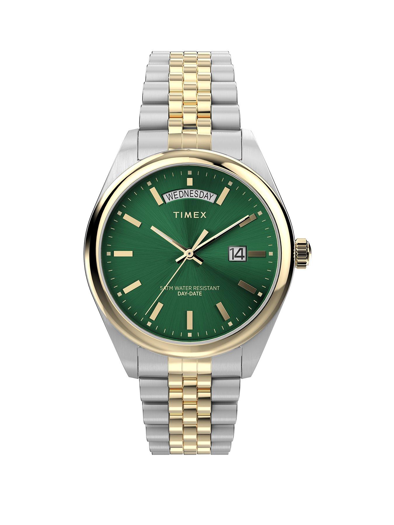 Timex Legacy Day/Date Two-Tone Case Green Dial Bracelet | littlewoods.com