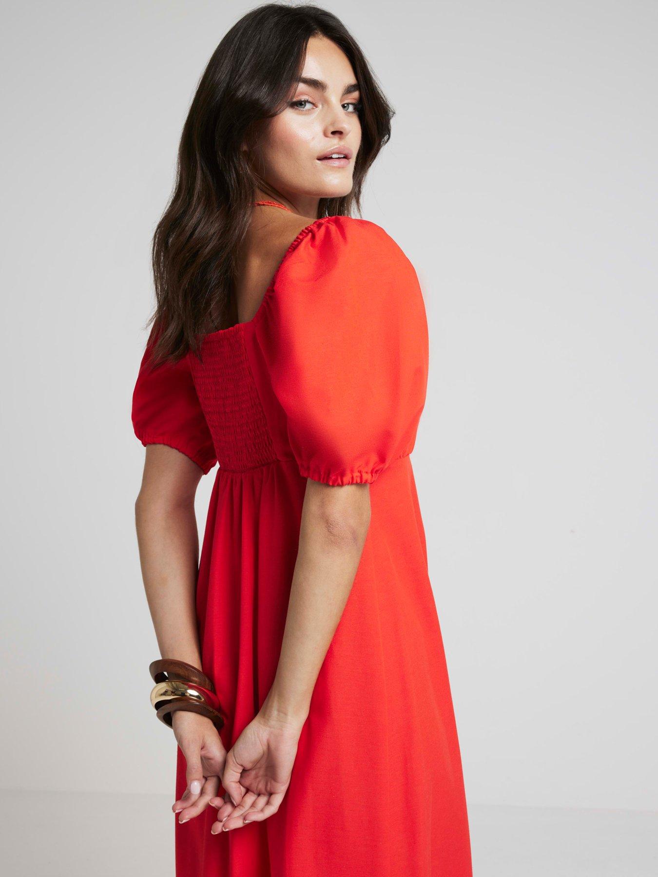 River Island Milkmaid Midi Dress - Red | Littlewoods