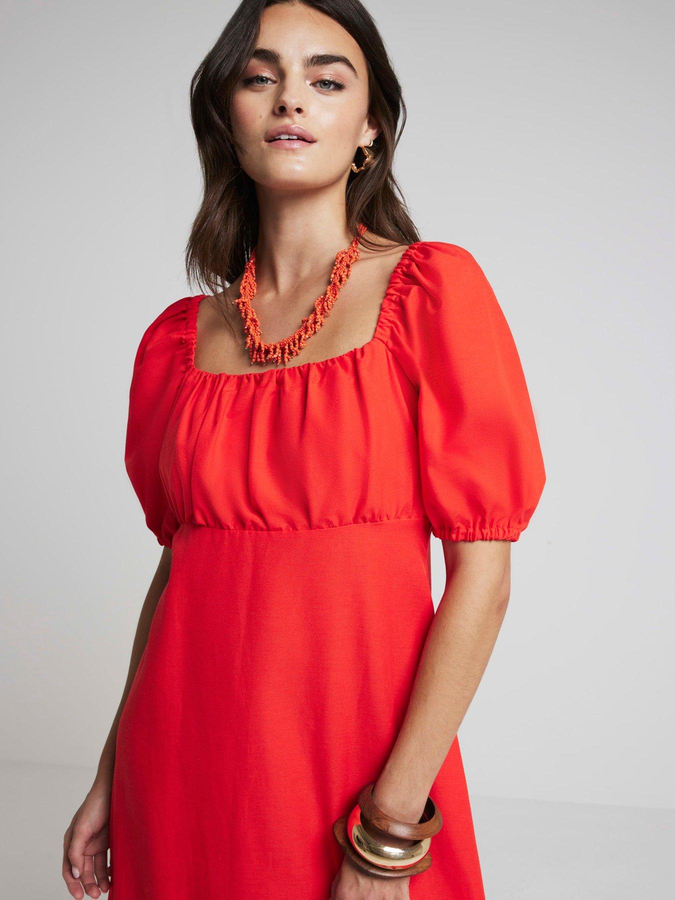 River Island Milkmaid Midi Dress - Red | Littlewoods