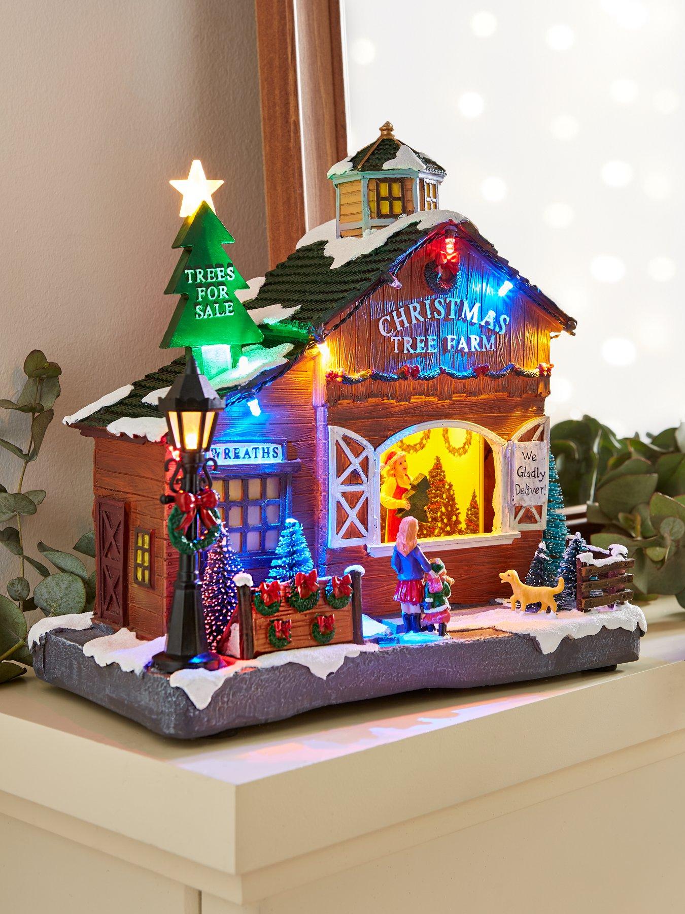 Very Home Christmas Tree Farm Scene with Lights and Music | littlewoods.com