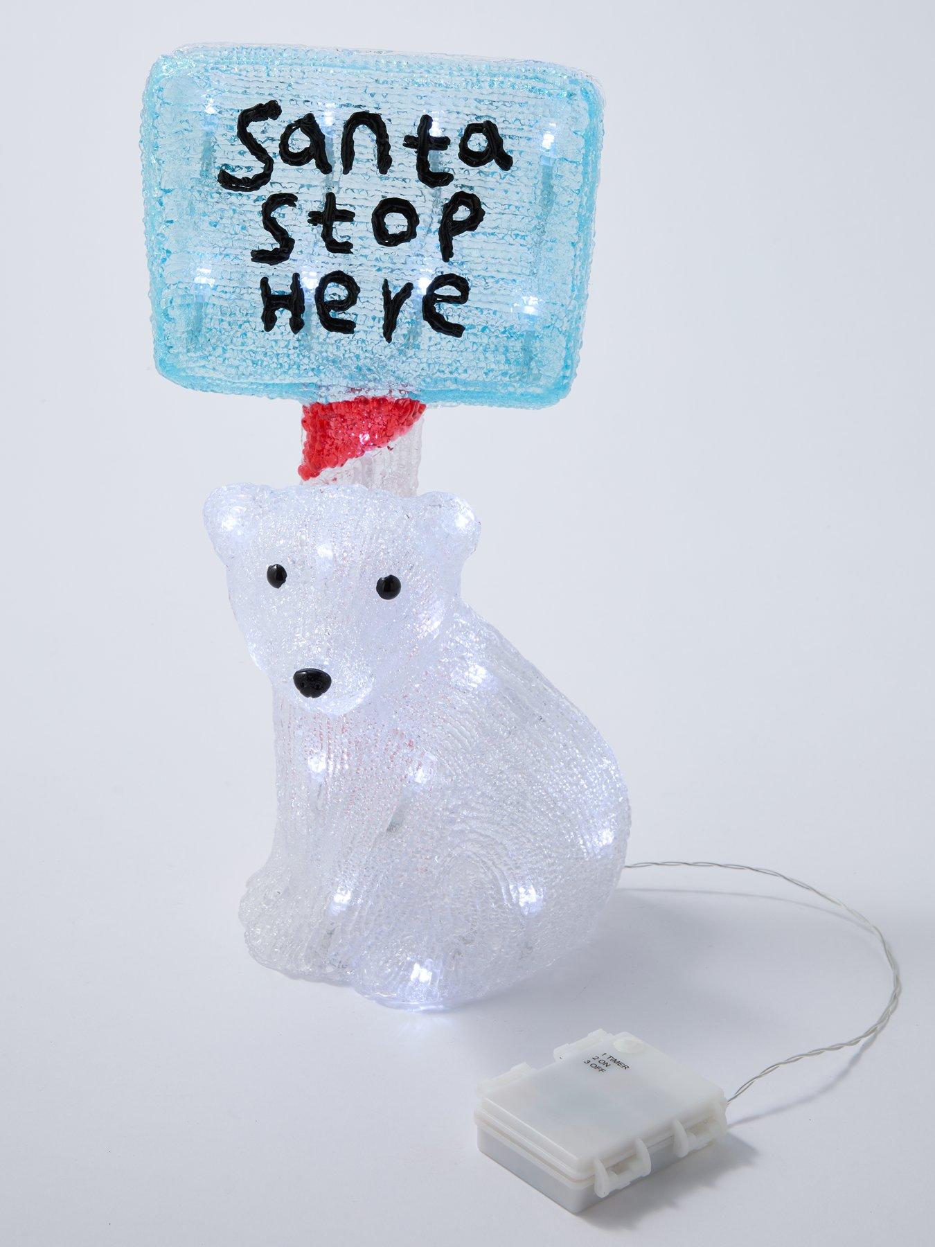 Very Home Acrylic Spun Lit Polar Bear Santa Stop Here Sign Outdoor ...