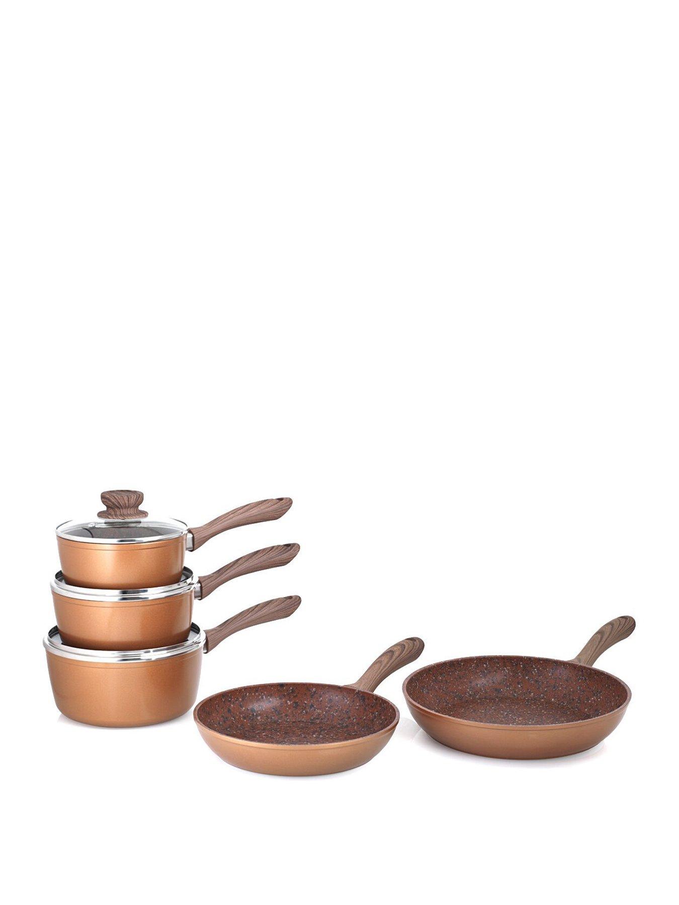 JML Copper Stone 5 Piece Non-stick Saucepan & Frying Pan Set | Littlewoods