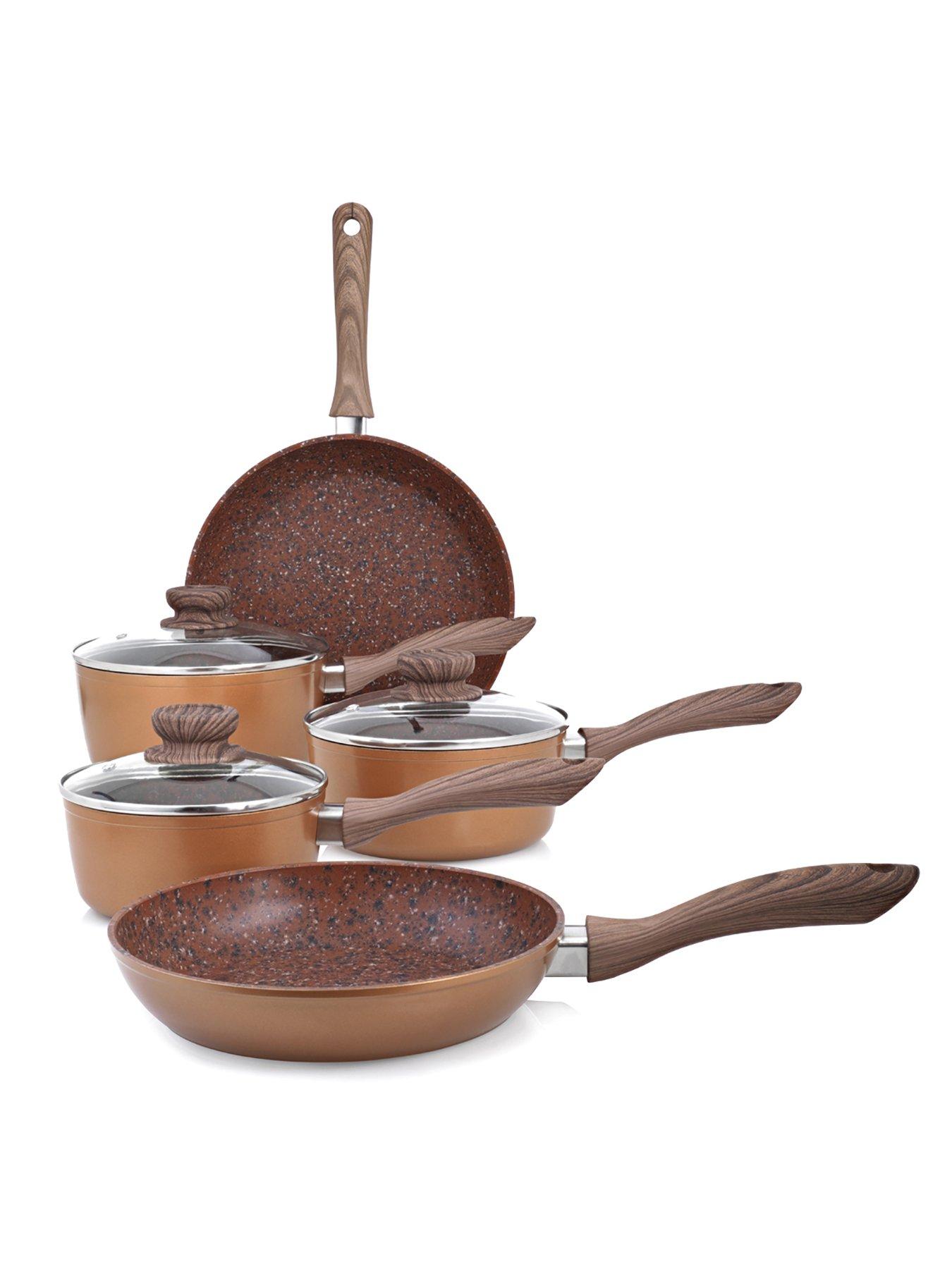 JML Copper Stone 5 Piece Non-stick Saucepan & Frying Pan Set | Littlewoods