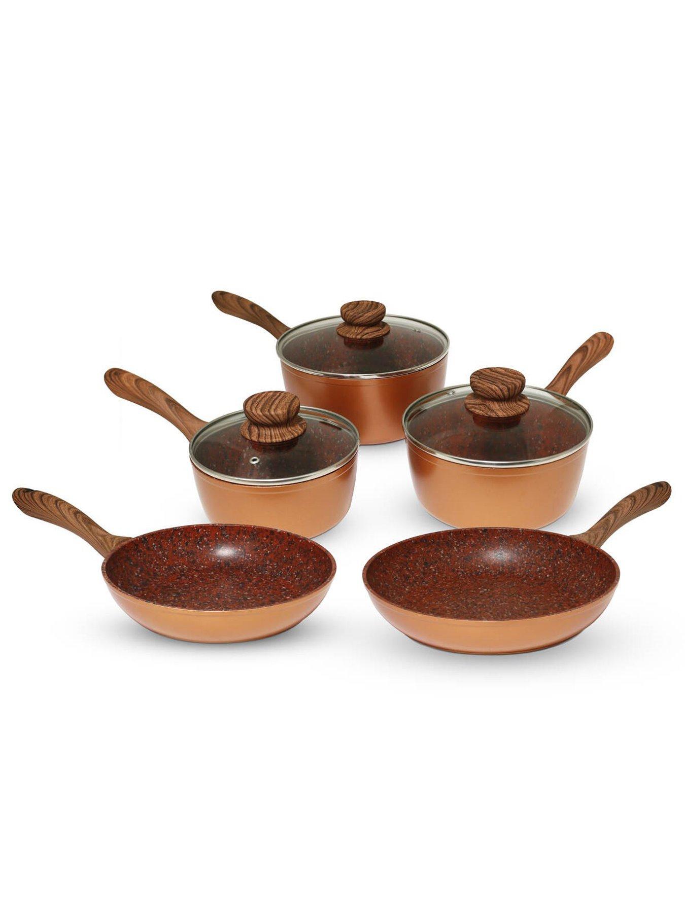 JML Copper Stone 5 Piece Non-stick Saucepan & Frying Pan Set | Littlewoods