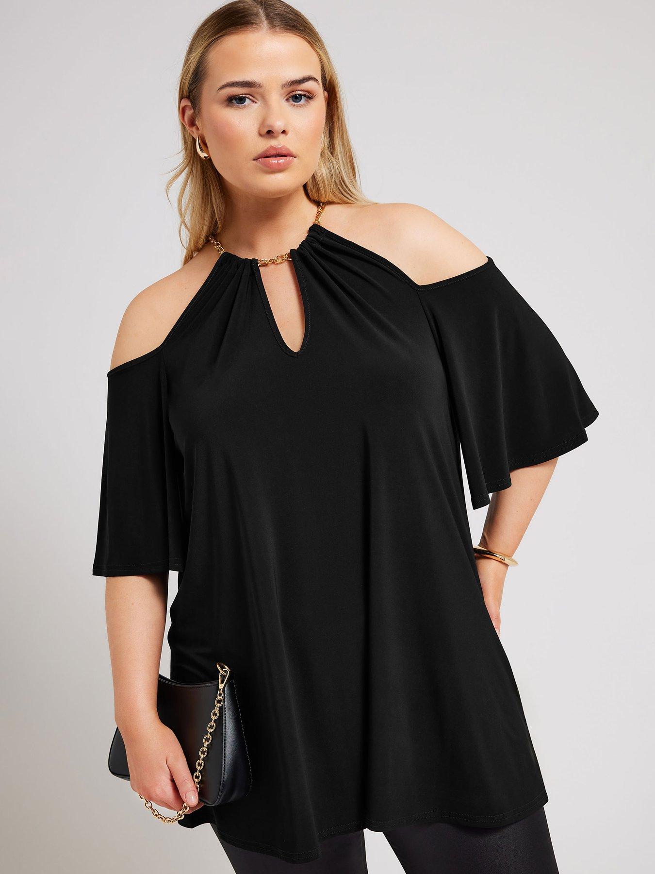 Yours Curve Chain Cold Shoulder Top - Black | Littlewoods