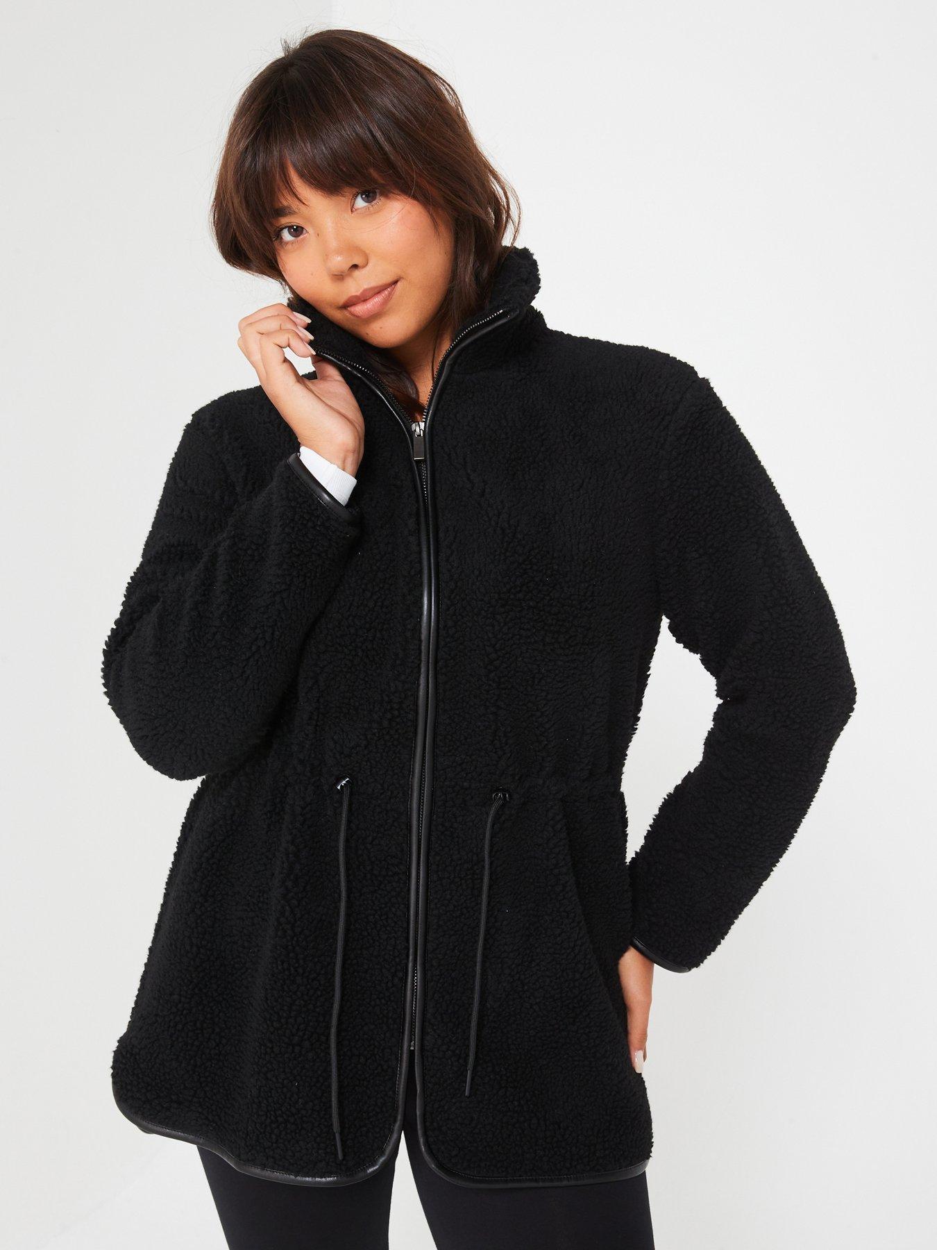 V by Very Curve Zip Through Fleece Jacket - Black | littlewoods.com