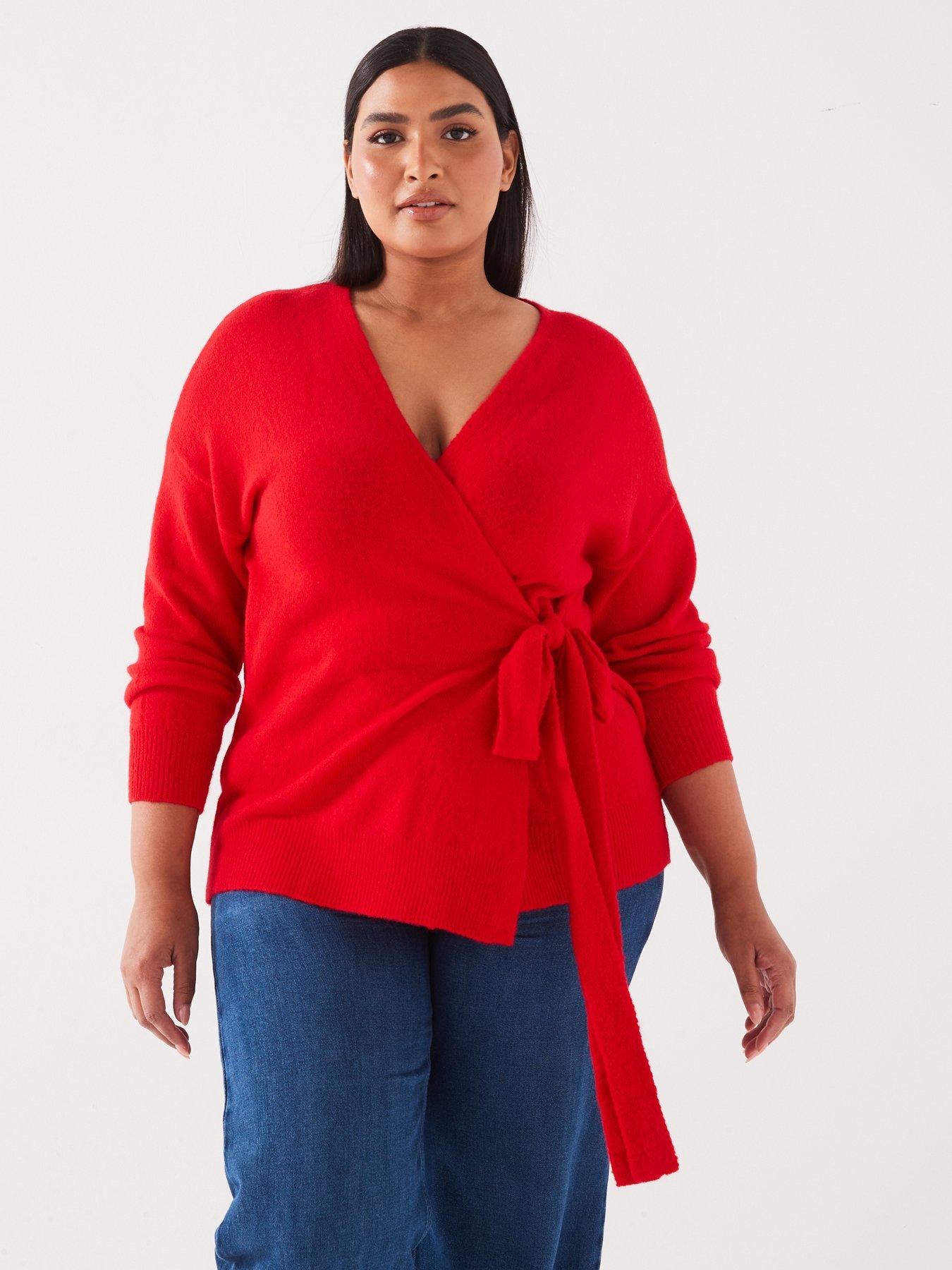 V by Very Curve Longline Wrap Jumper - Red | Littlewoods