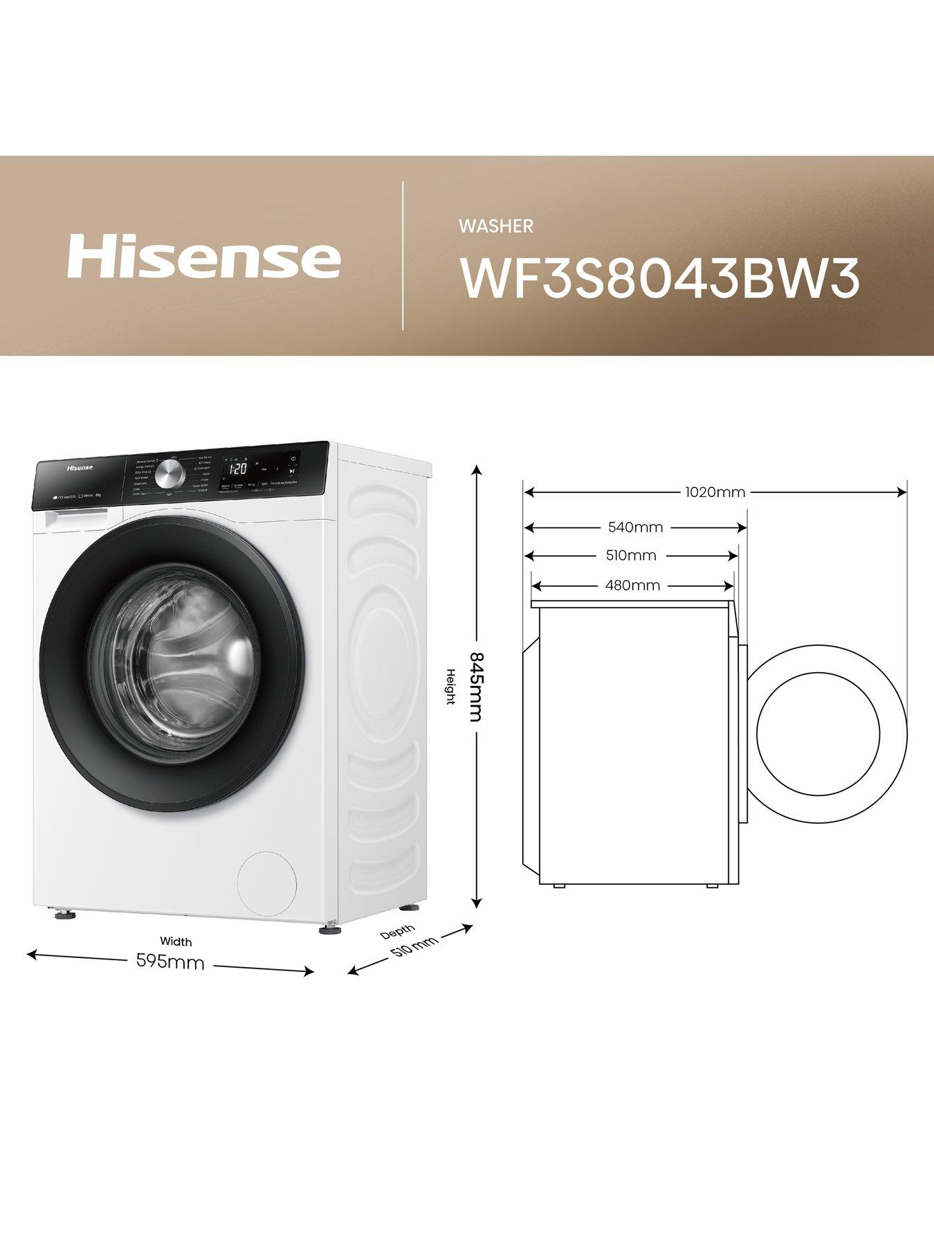 Hisense 3S Series WF3S8043BW 8kg Load, 1400 Spin Steam Washing Machine ...