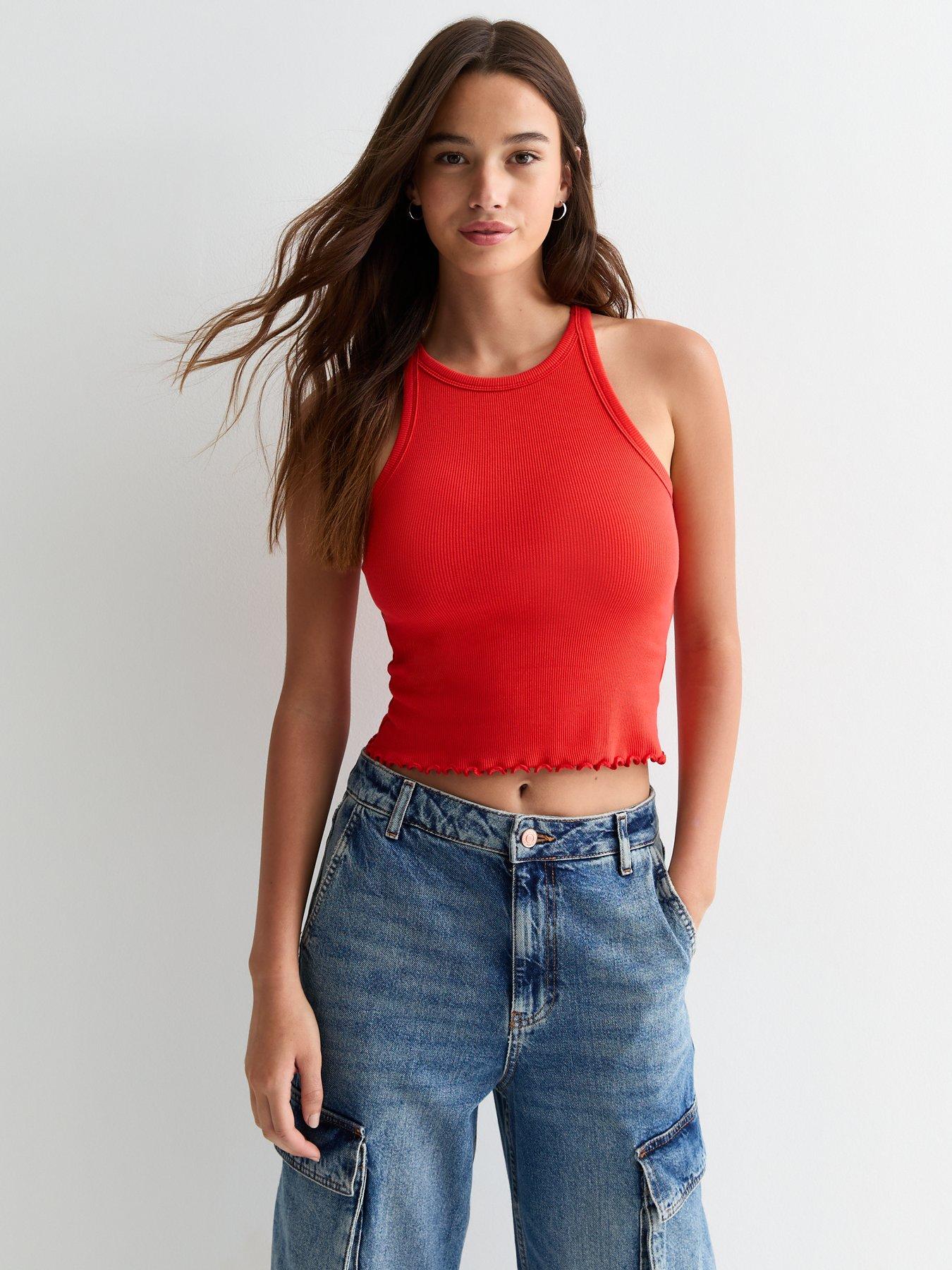 New Look Red Frill Hem Crop Racer Vest | littlewoods.com