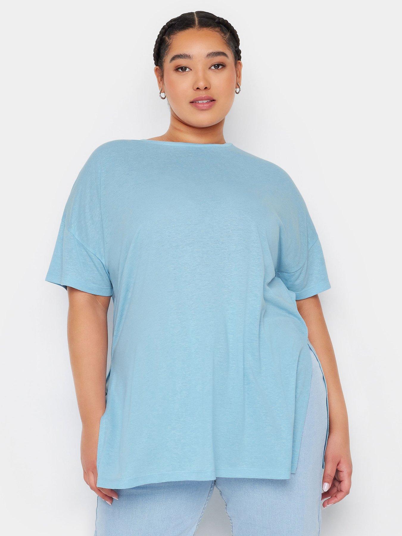 Yours Curve Oversize Side Split T-shirt - Blue | littlewoods.com