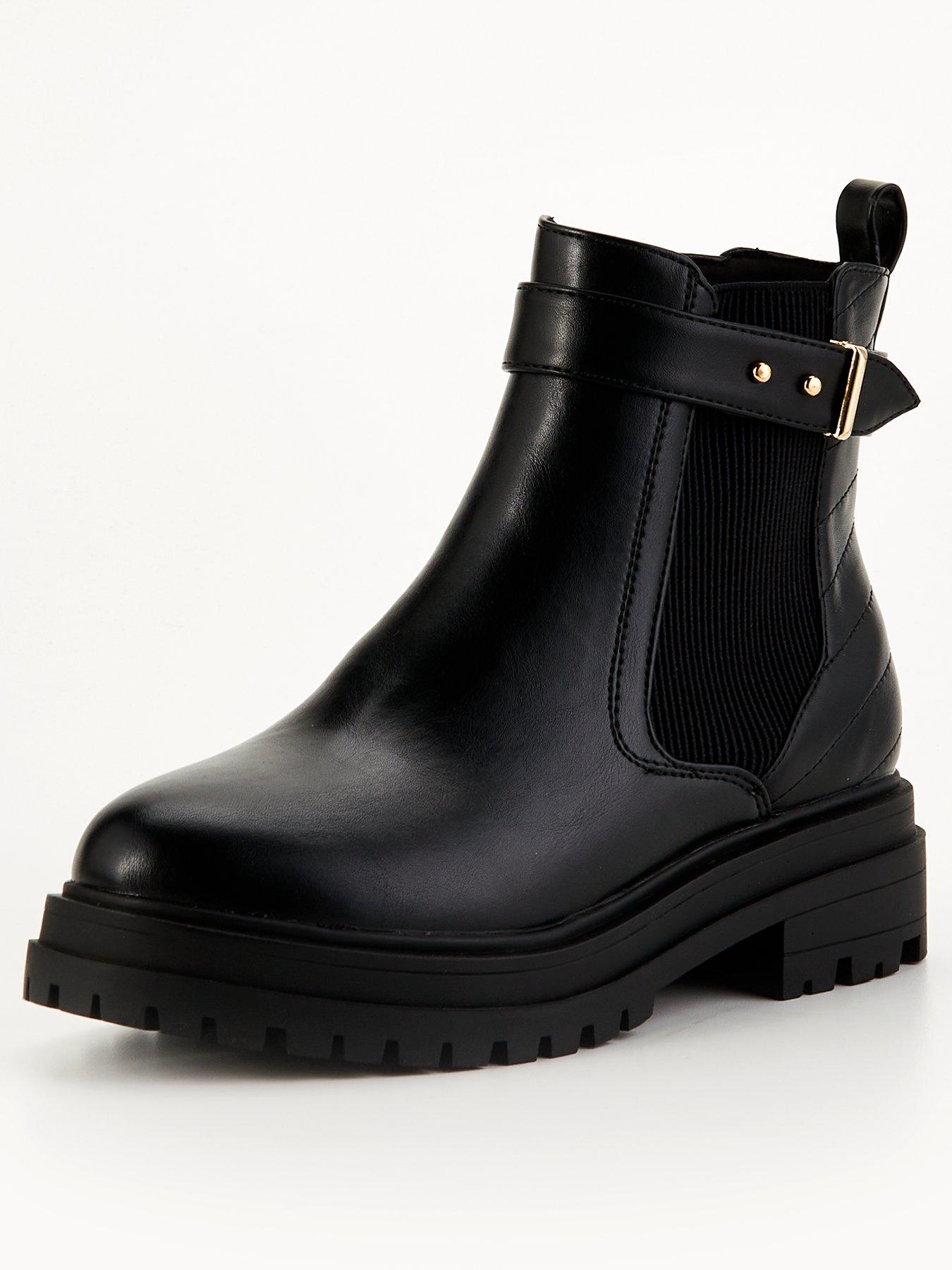 V by Very Wide Ankle Boot with Gold Hardware - Black | Littlewoods