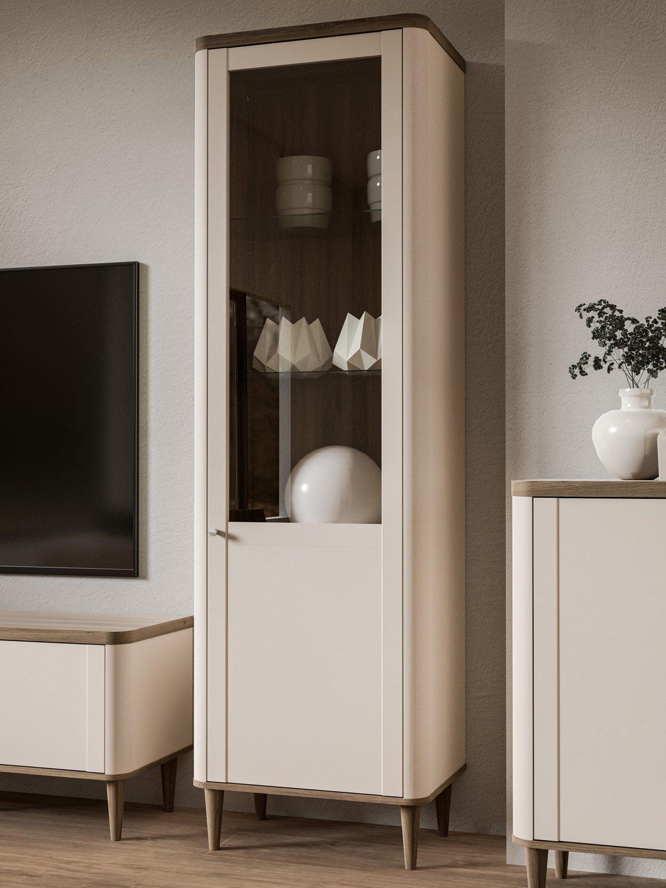 Lacetti Single Glass Door Display Cabinet - Cream/Oak | Littlewoods