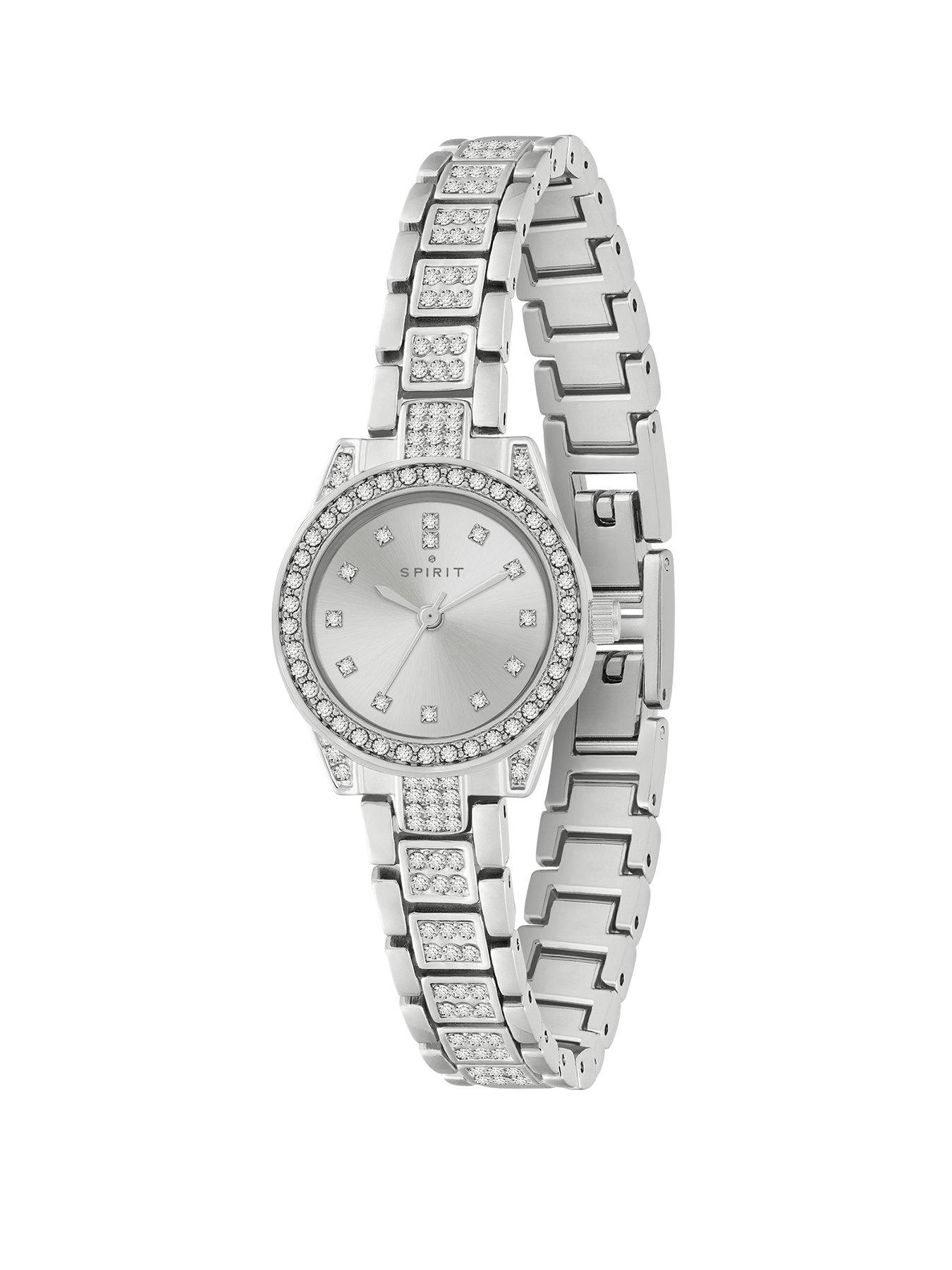 Spirit Ladies Polished Pale Silver Crystal Bracelet Watch | Littlewoods
