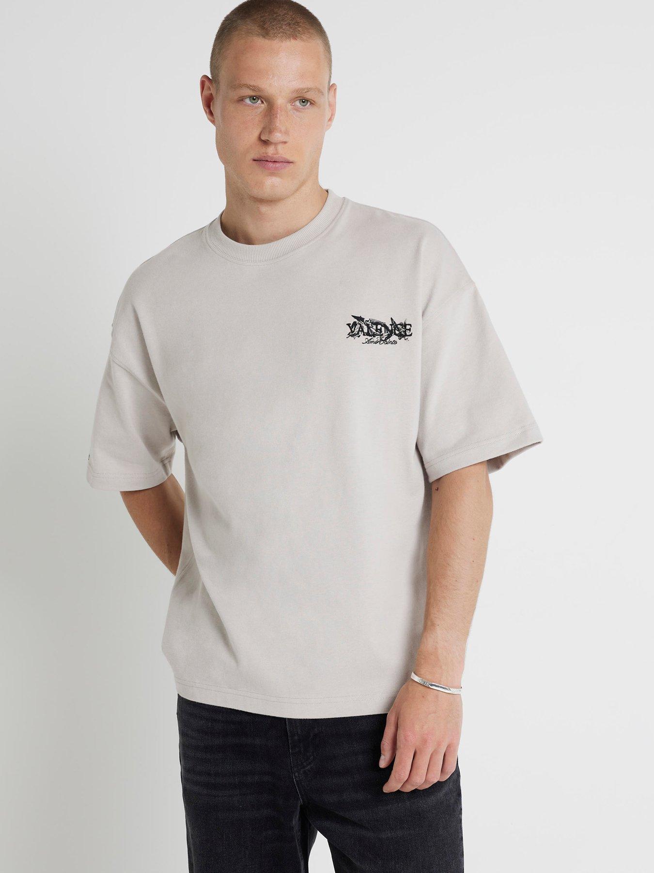 River Island Short Sleeve Oversized Valence Angels T-shirt - Beige ...