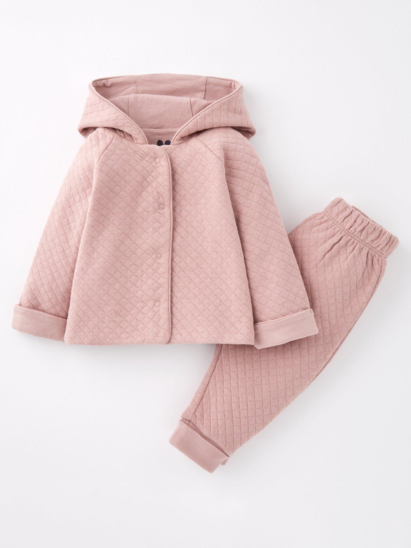 V by Very Baby Girls Quilted Hoodie And Jogger Set - Pink | littlewoods.com