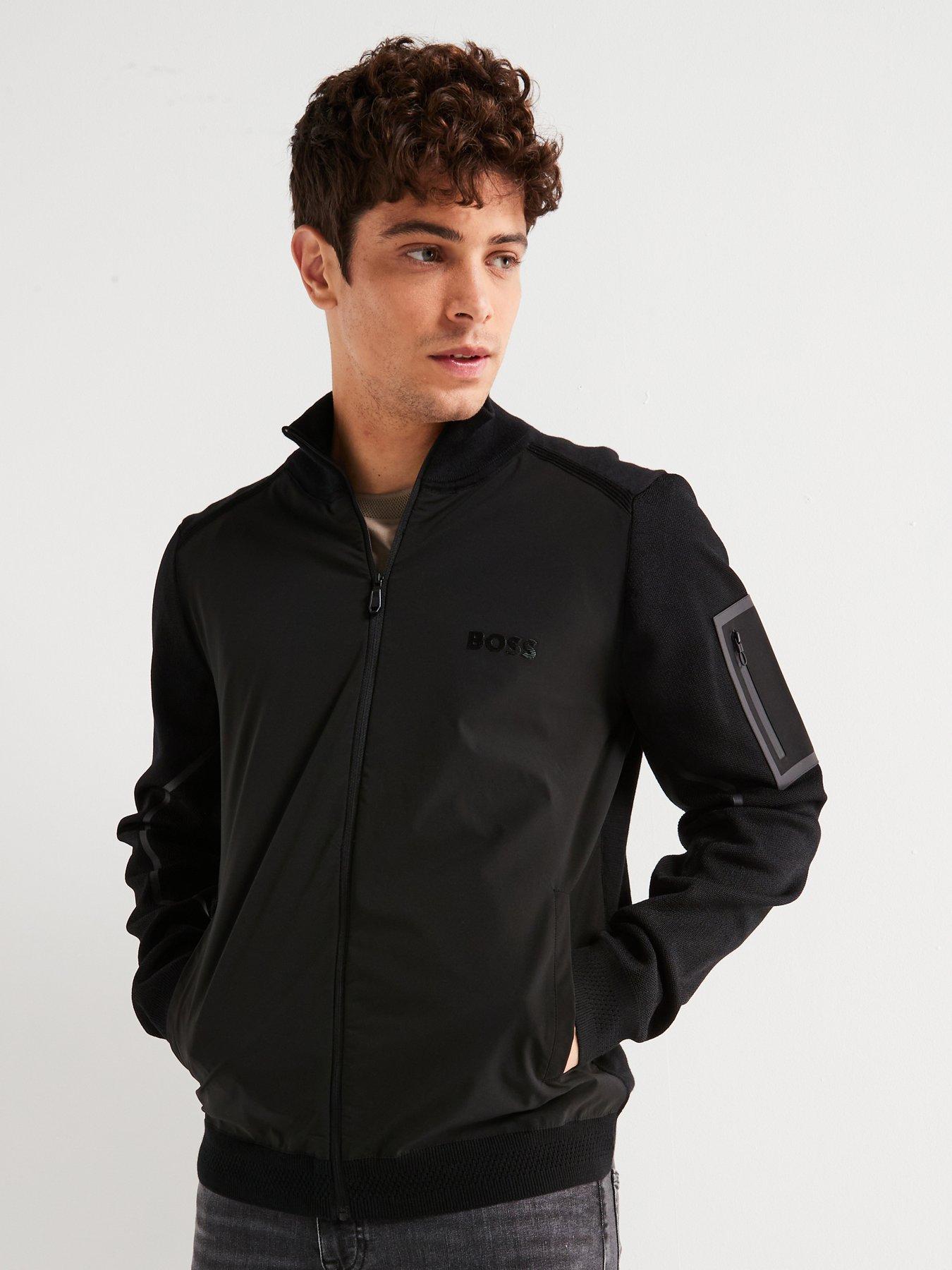 BOSS Zhino Regular Fit Nylon Front Zip Through Knitted Jacket - Black ...