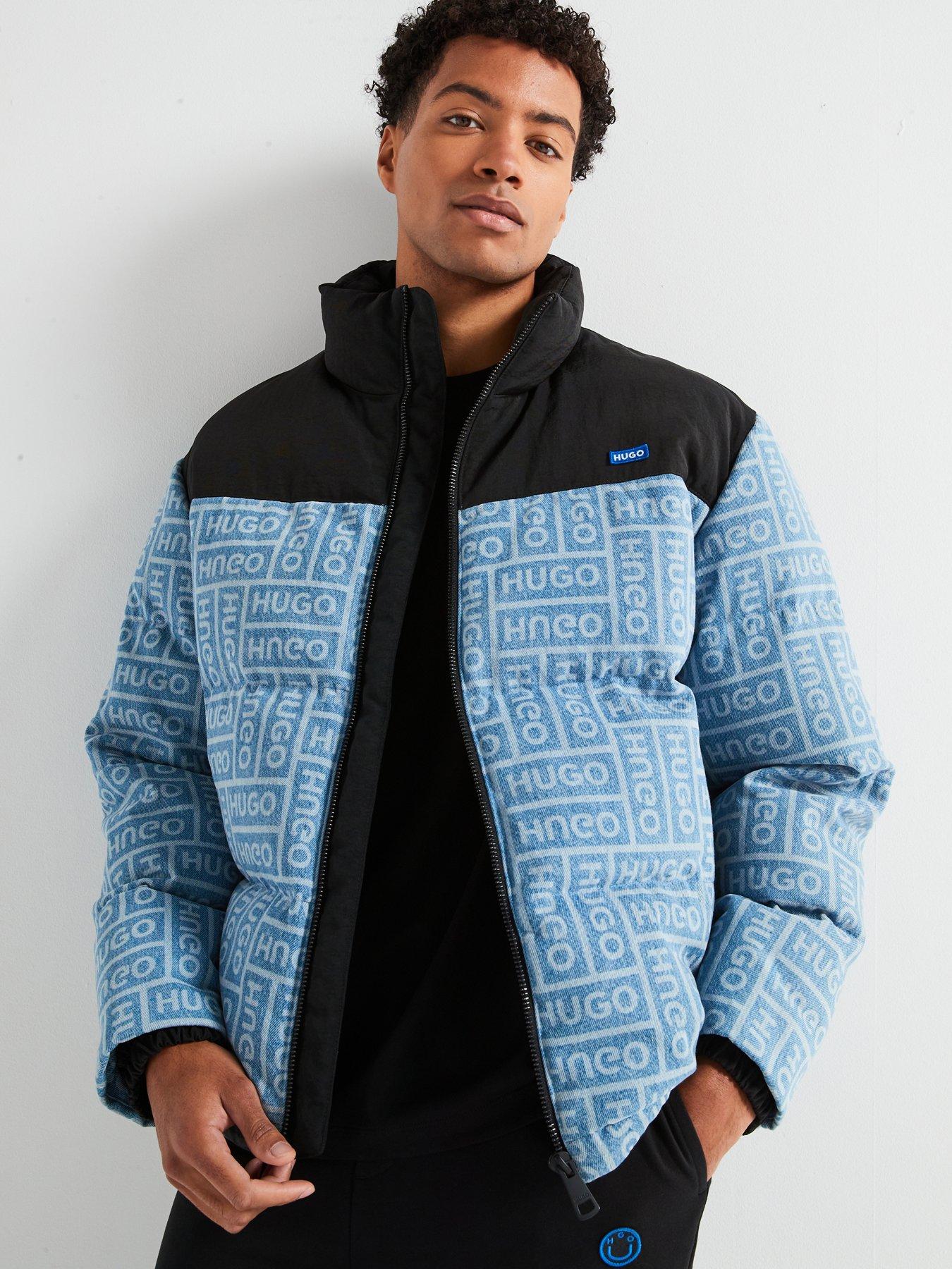 HUGO BLUE Byres2441 Multi Logo Padded Jacket-Blue | littlewoods.com