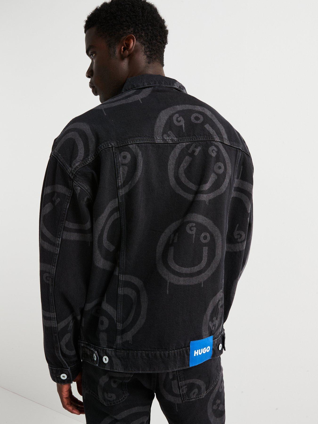 HUGO BLUE Wes Relaxed Fit Smiley Print Denim Jacket-Black | Littlewoods